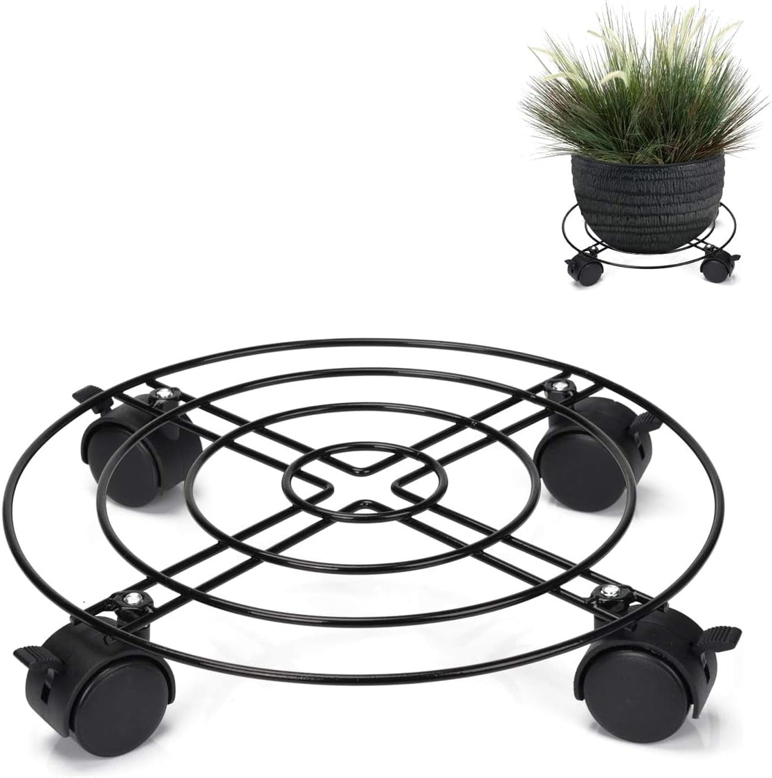Metal Flower Plant Caddy with Wheels, Indoor/Outdoor, 11.6inch, Max ...