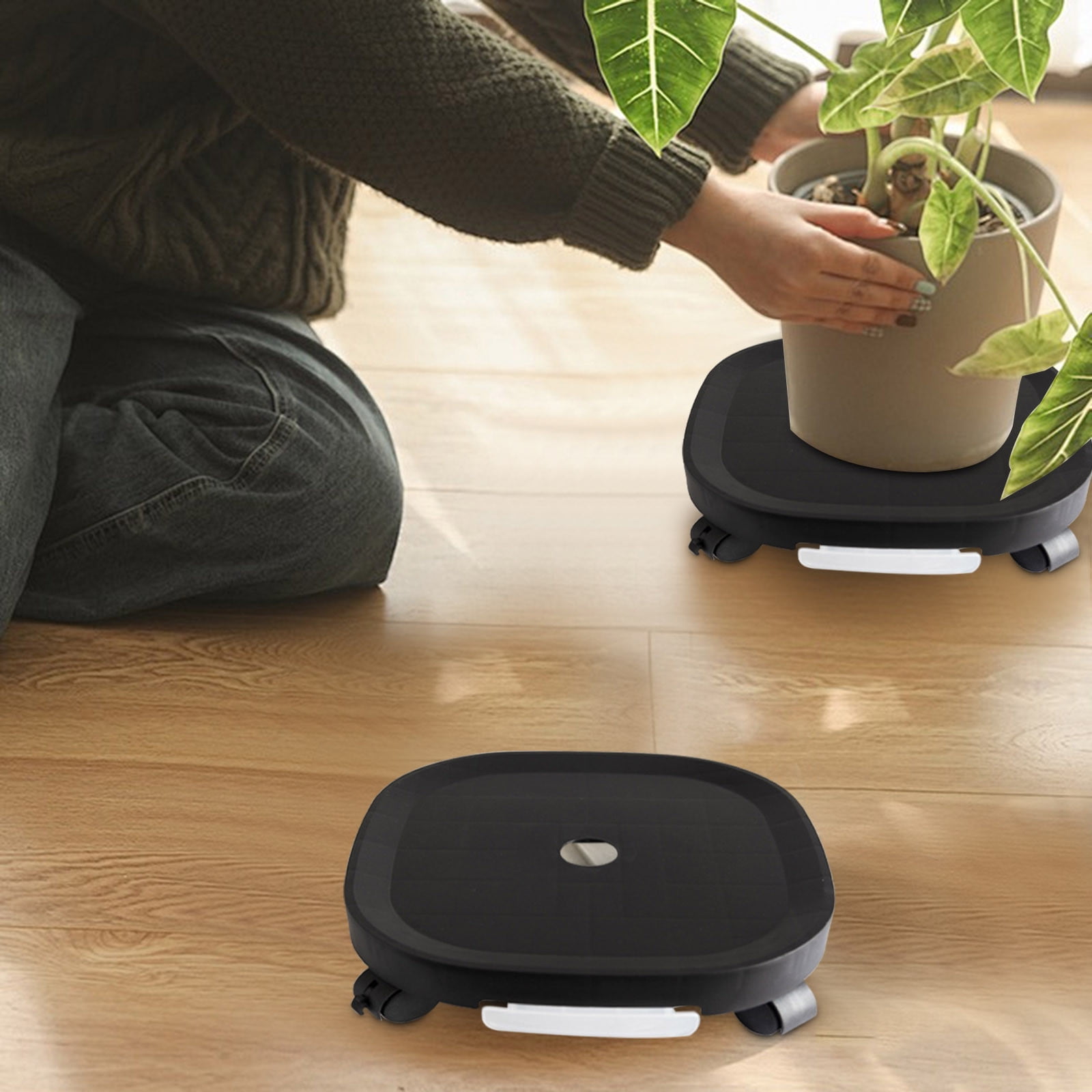 Plant Caddy with Wheels 10 inch Square Flower Pot Mover with Drainer ...