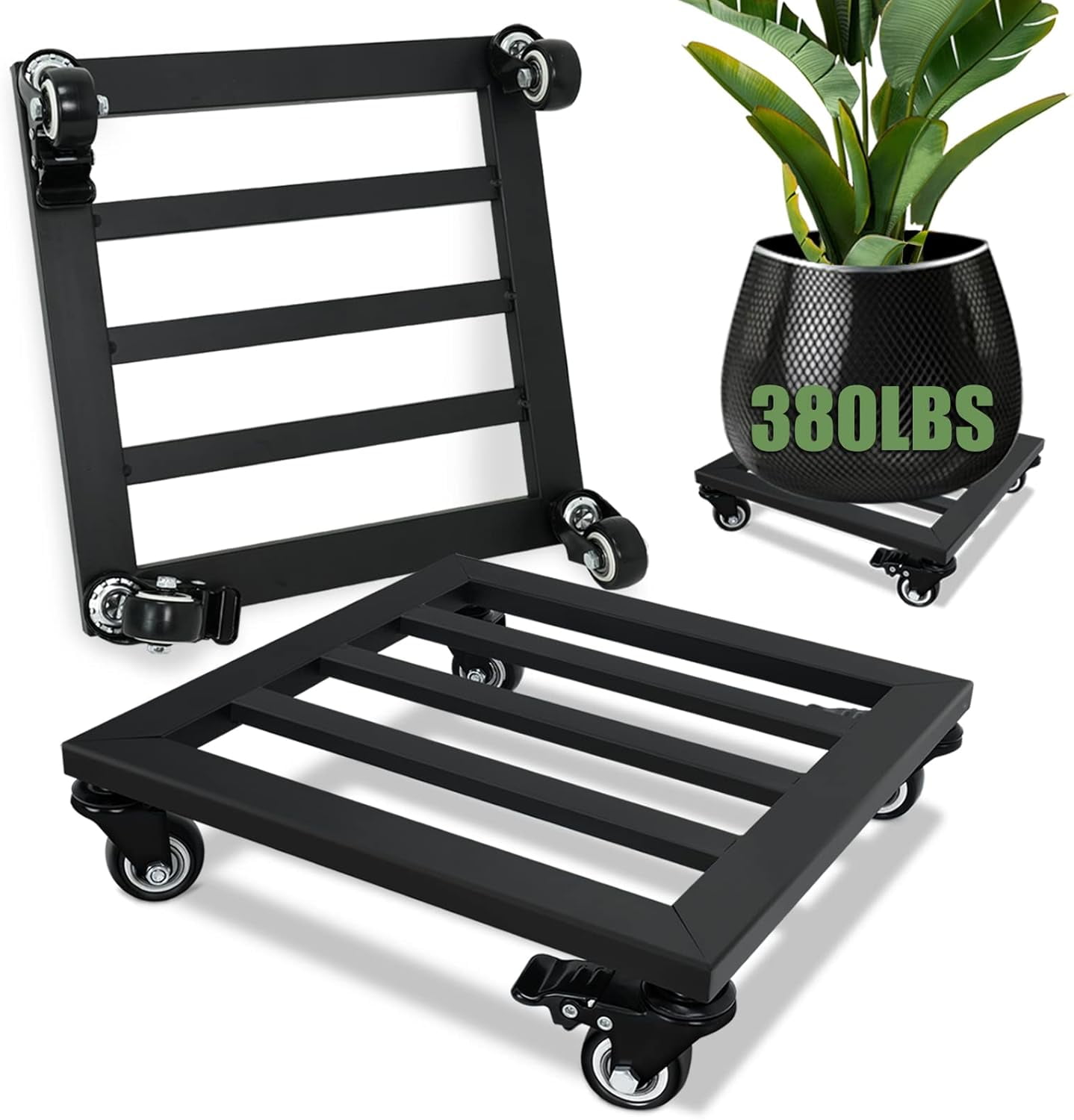 Plant Caddy with Wheels, 2 Pack 12 Inch Plant Stand with Wheels Metal ...