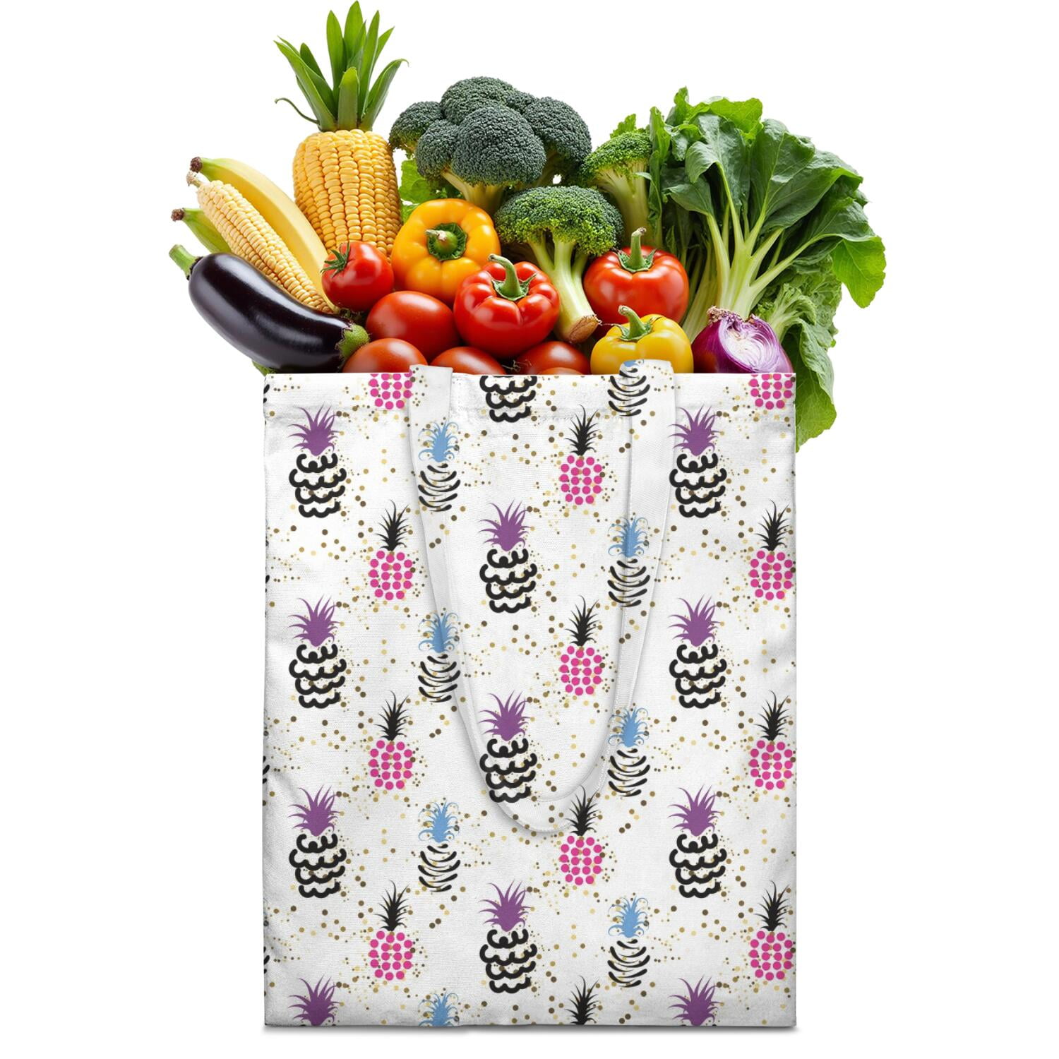 Plant Canvas Tote Bag – Pineapple Hawaiian Tropical Fruit Summer Yellow Golden Exotic Pattern ...