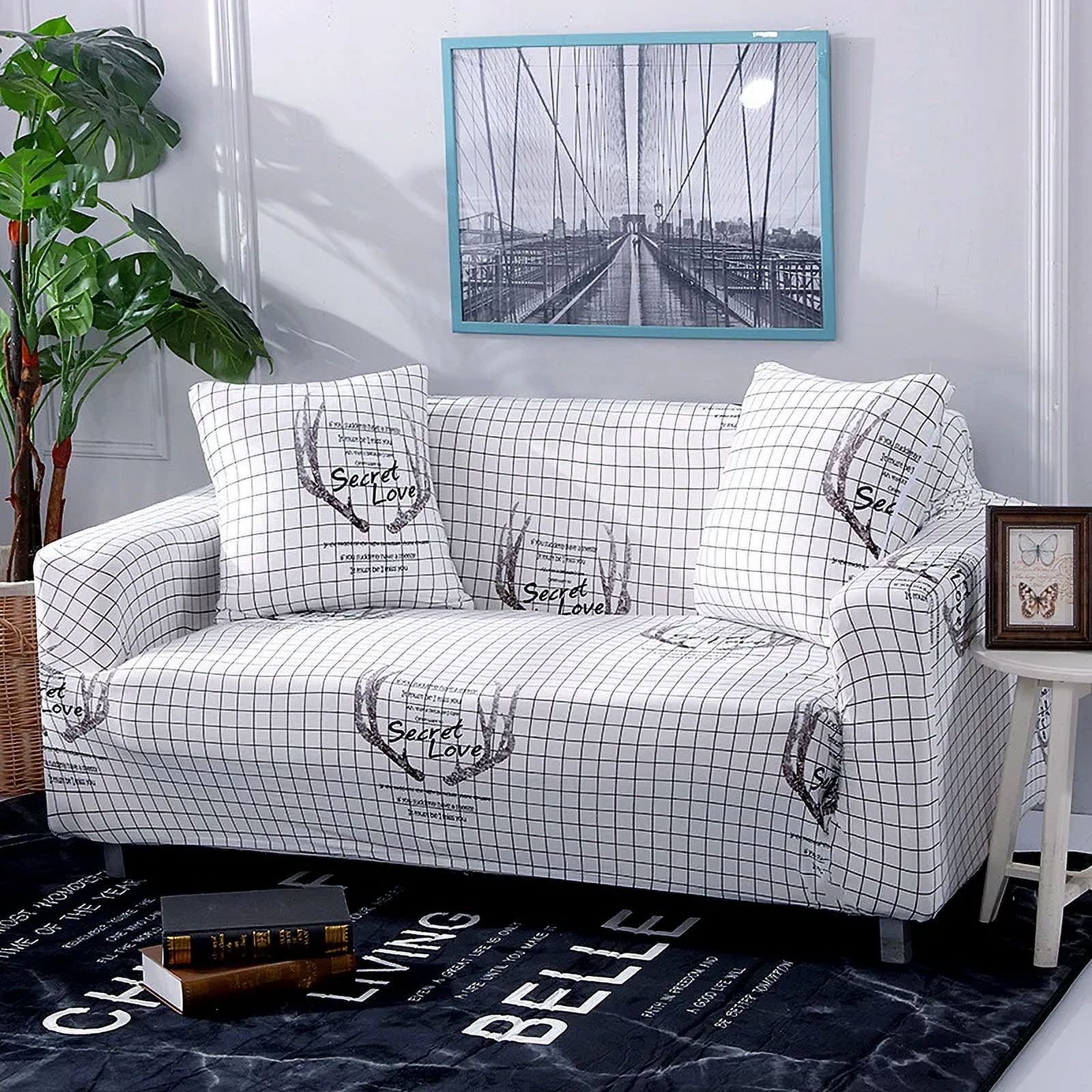 Plant Cartoon Geometric Sofa Cover Fabric Four Seasons Stretch Sofa ...