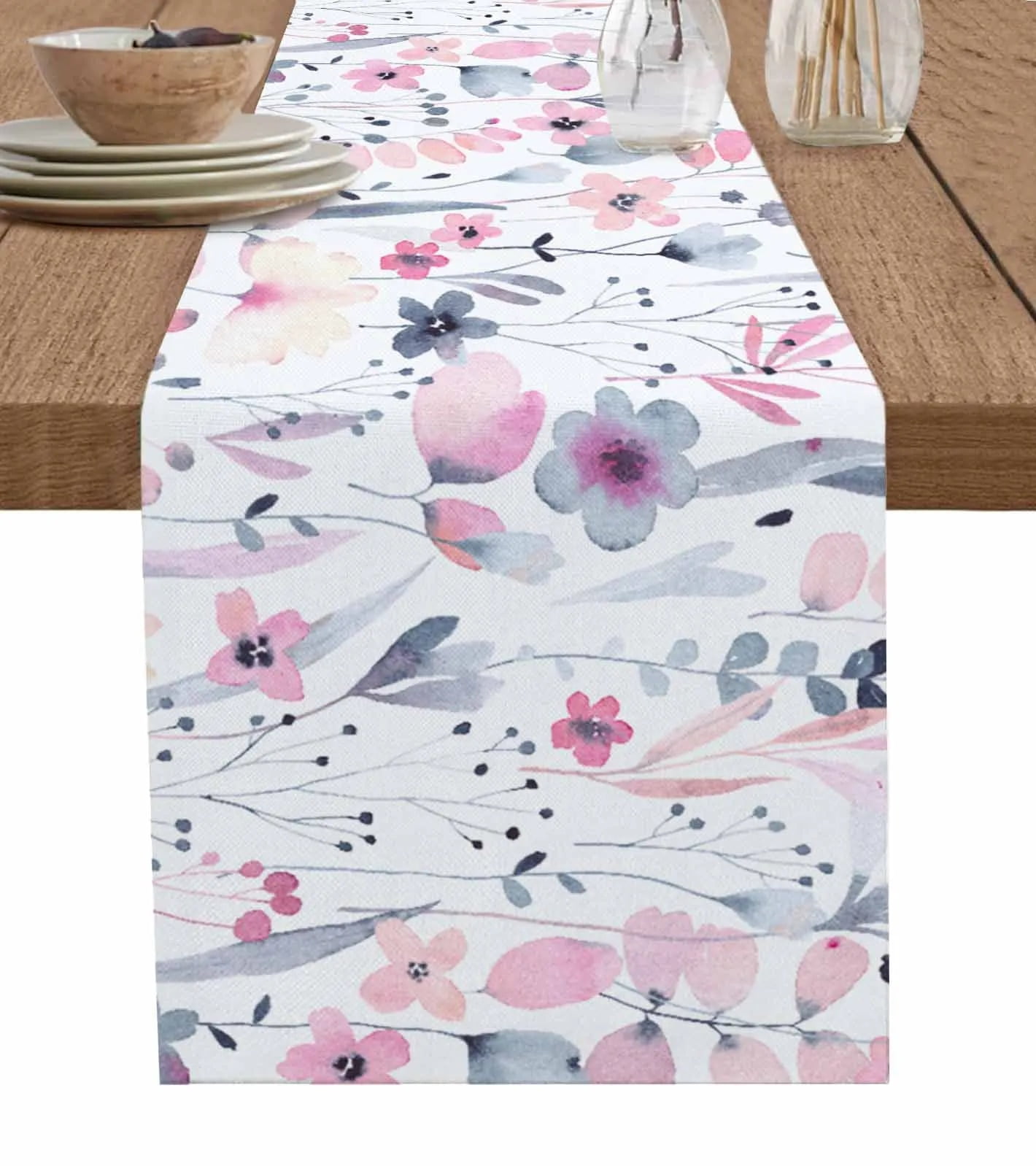 Plant Color Floral Watercolor Natural Table Runner Coffee Table Wedding ...