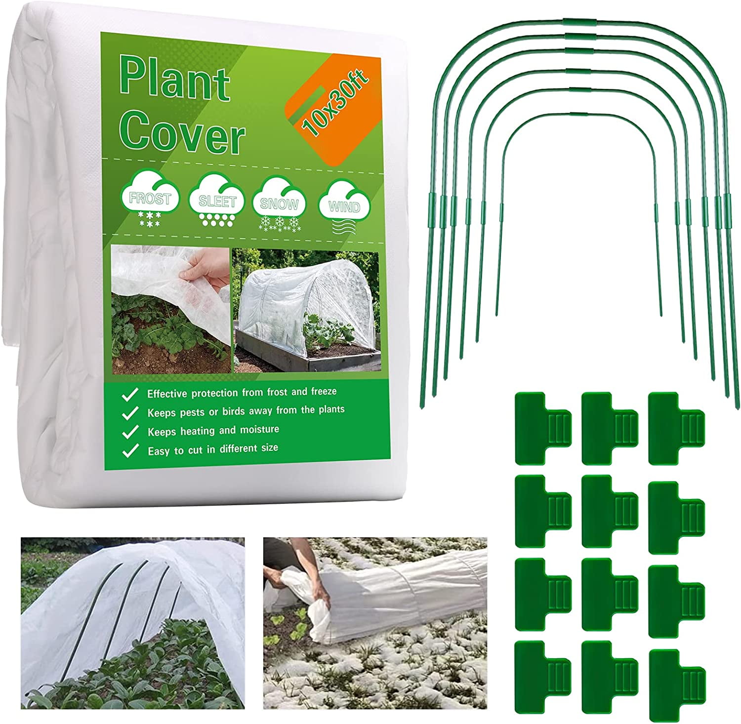 Plant Covers Freeze Protection Kit10x30Ft Fabric Frost Cloth With 6pcs ...