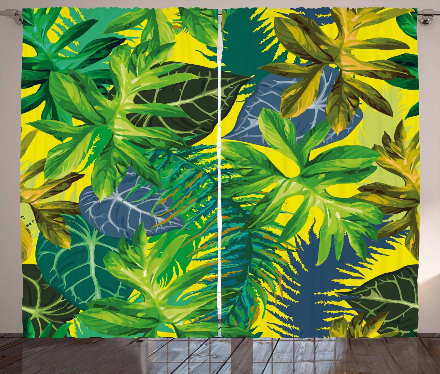 Plant Curtains 2 Panels Set, Botany Themed Drawing Depicting Exotic ...