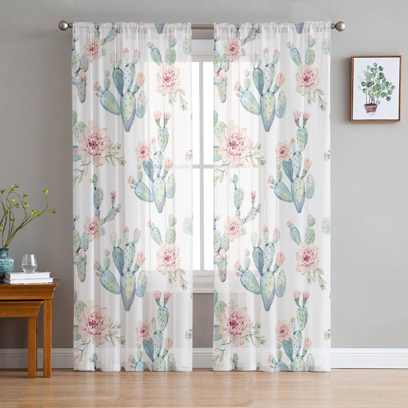 Plant Cute Cactus Window Curtains Bedroom Modern Drape Sheer Tulle ...