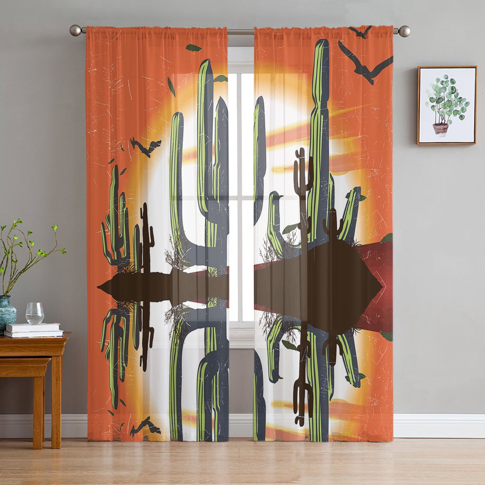Plant Cute Cactus Window Curtains Bedroom Modern Drape Sheer Tulle ...