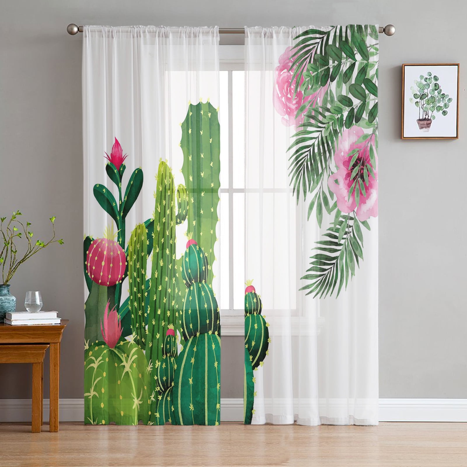 Plant Cute Cactus Window Curtains Bedroom Modern Drape Sheer Tulle ...