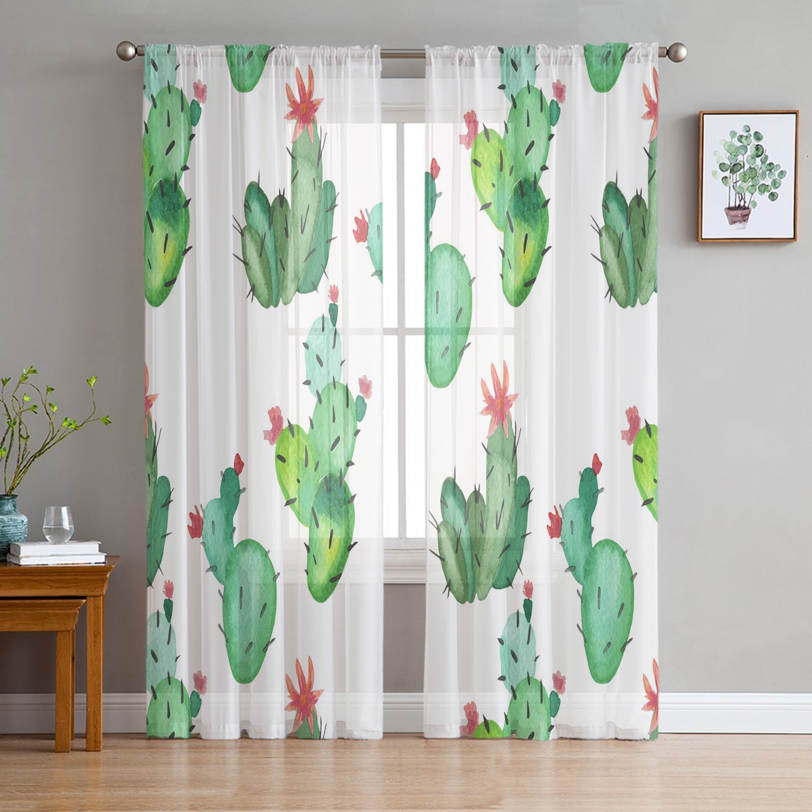 Plant Cute Cactus Window Curtains Bedroom Modern Drape Sheer Tulle ...