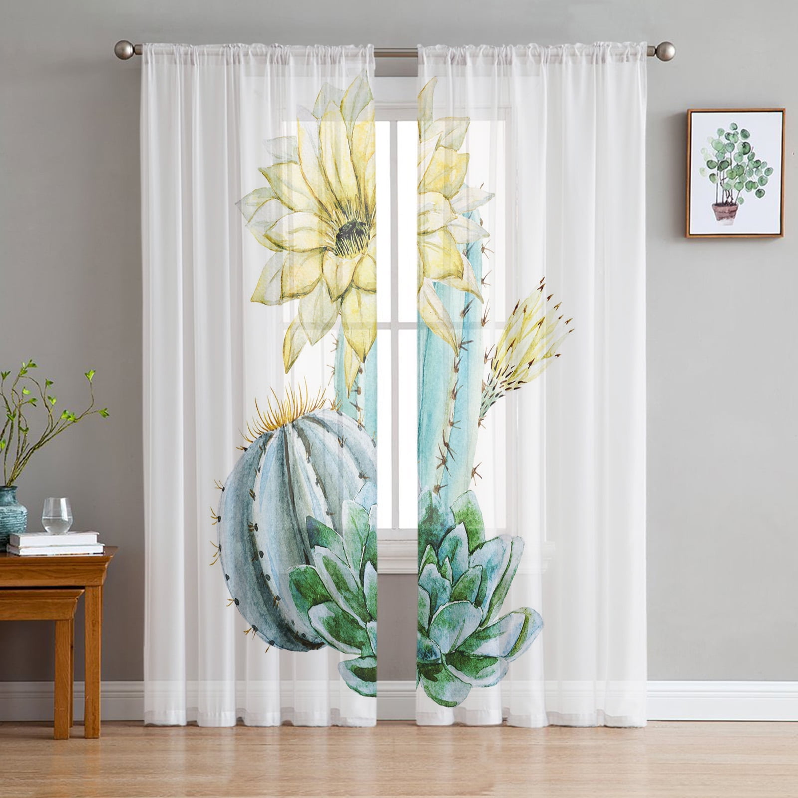 Plant Cute Cactus Window Curtains Bedroom Modern Drape Sheer Tulle ...