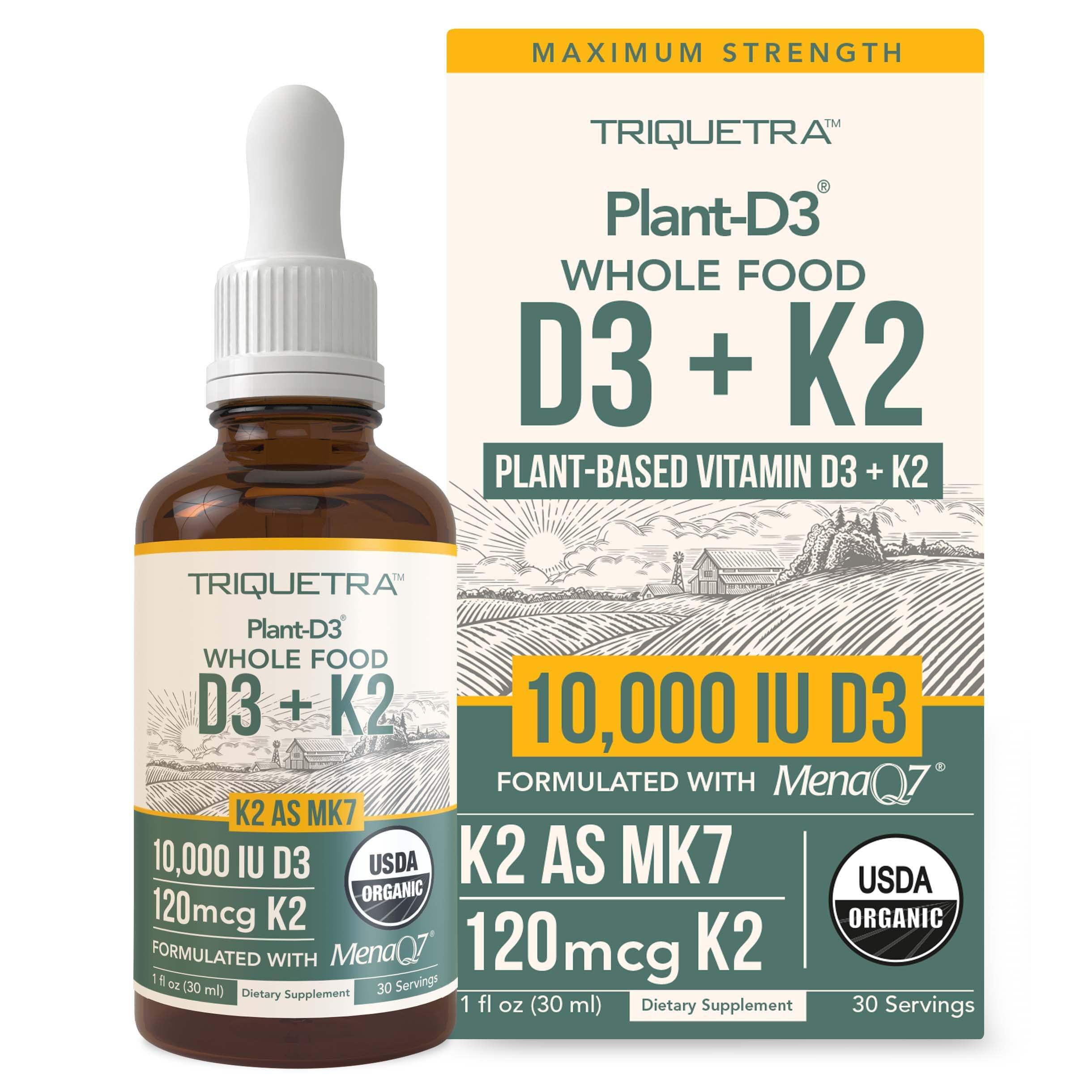 Plant-D3 + K2 Organic, Plant-Based Vitamin D3 & K2, Max Strength 10,000 ...
