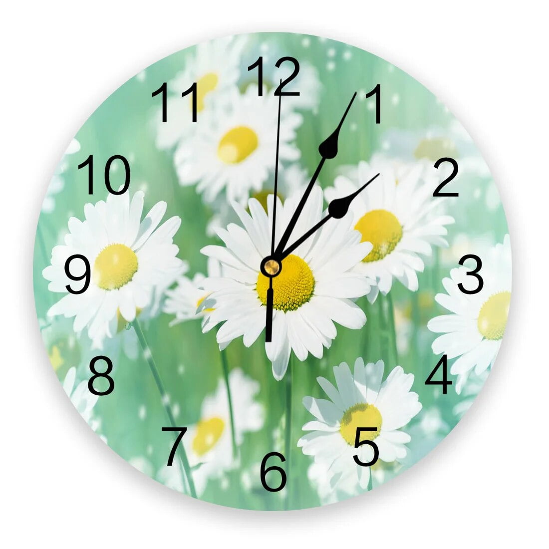 Plant Daisy Flower Wall Clock Home Decor Bedroom Silent Oclock Watch ...