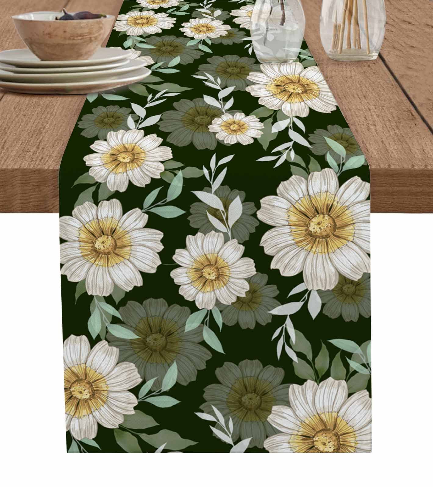 Plant Daisy Leaves Green Rural Countryside Grain Table Runner ration ...