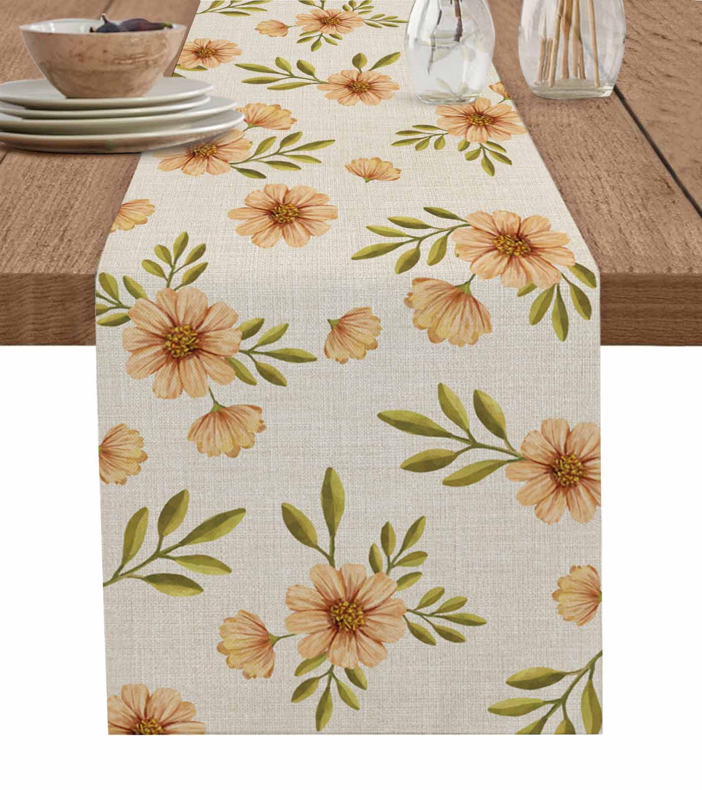 Plant Daisy Leaves Watercolor Table Runner Wedding r Table Runner Holiday Dining Table r Linen ...