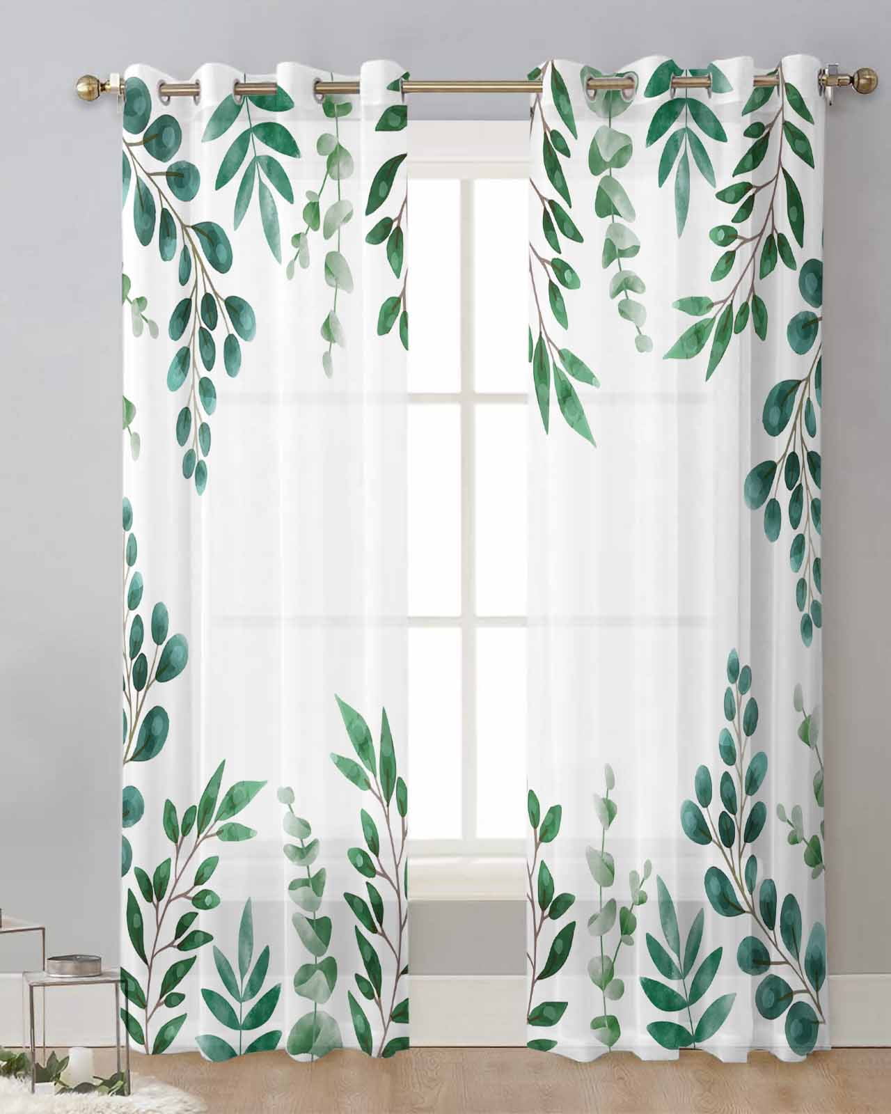 Plant Dark Green Tea Green Leaves Watercolor Rural Modern Tulle ...