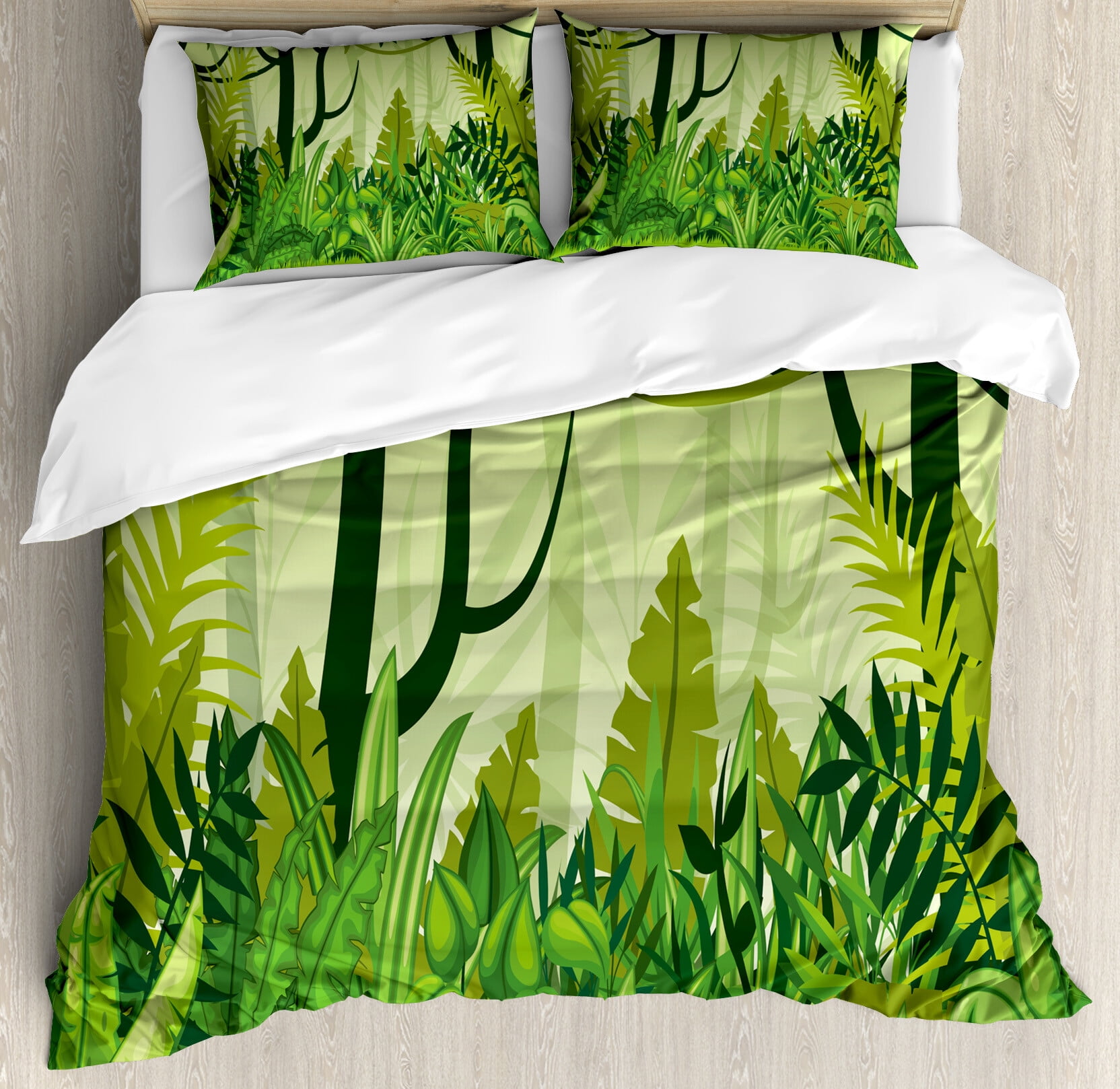Plant Duvet Cover Set, Cartoon Style Jungle Depiction Hand Drawn ...