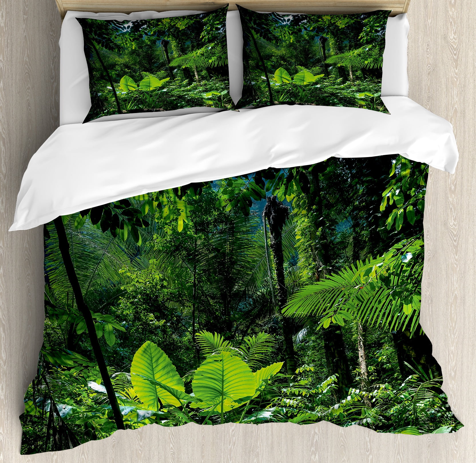 Plant Duvet Cover Set, Green Jungle Untouched Nature Environmental ...