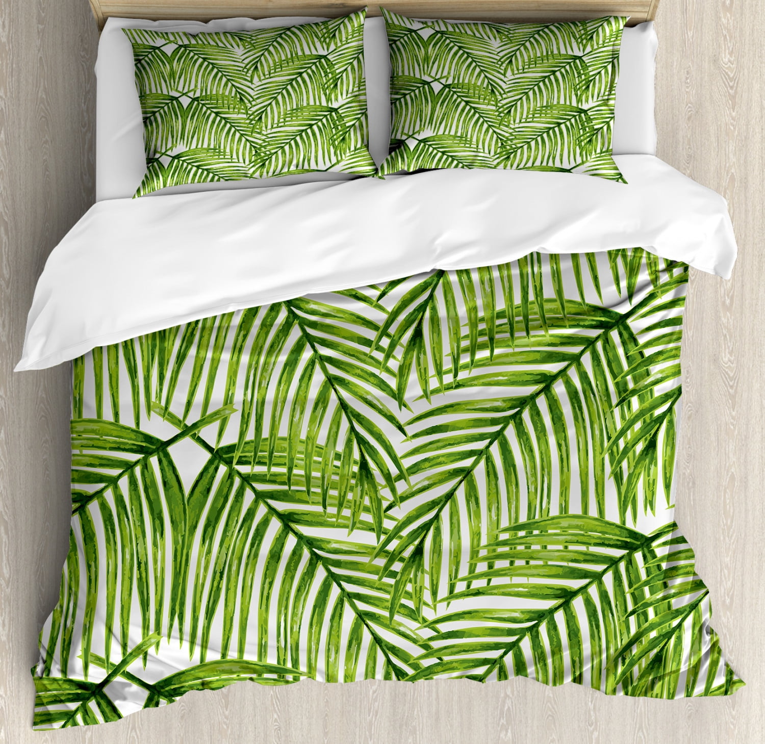 Plant Duvet Cover Set Queen Size, Fascinating Leaves on Branches Exotic ...