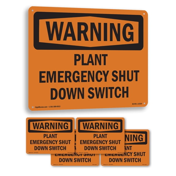 Plant Emergency Shut Down Switch OSHA WARNING Aluminum Sign 24 Inch x ...