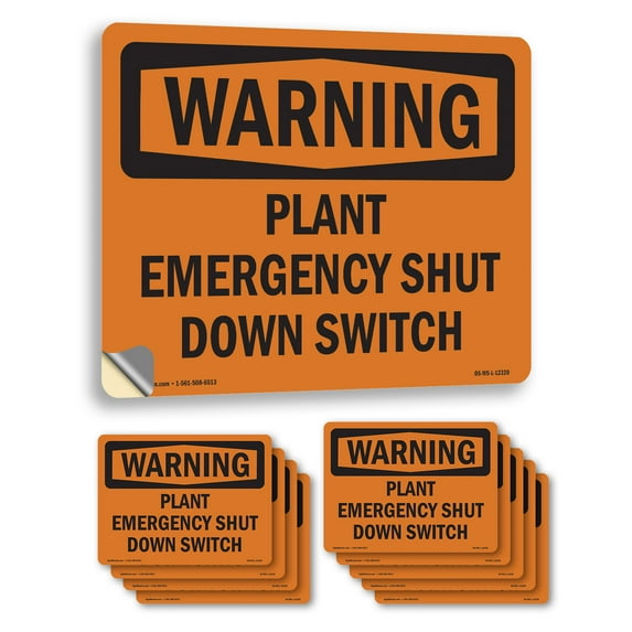Plant Emergency Shut Down Switch OSHA WARNING Vinyl Decal Label 24 Inch ...