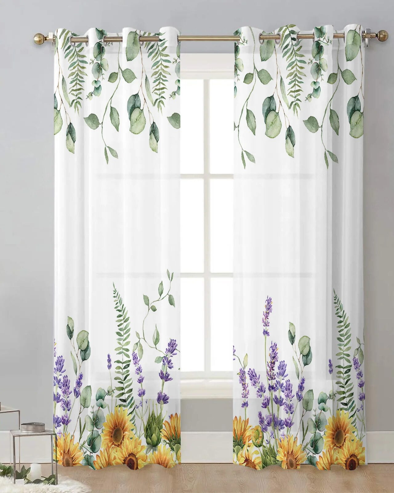 Plant Eucalyptus Sunflower Lavender Voile Hanging Curtain Living Room ...