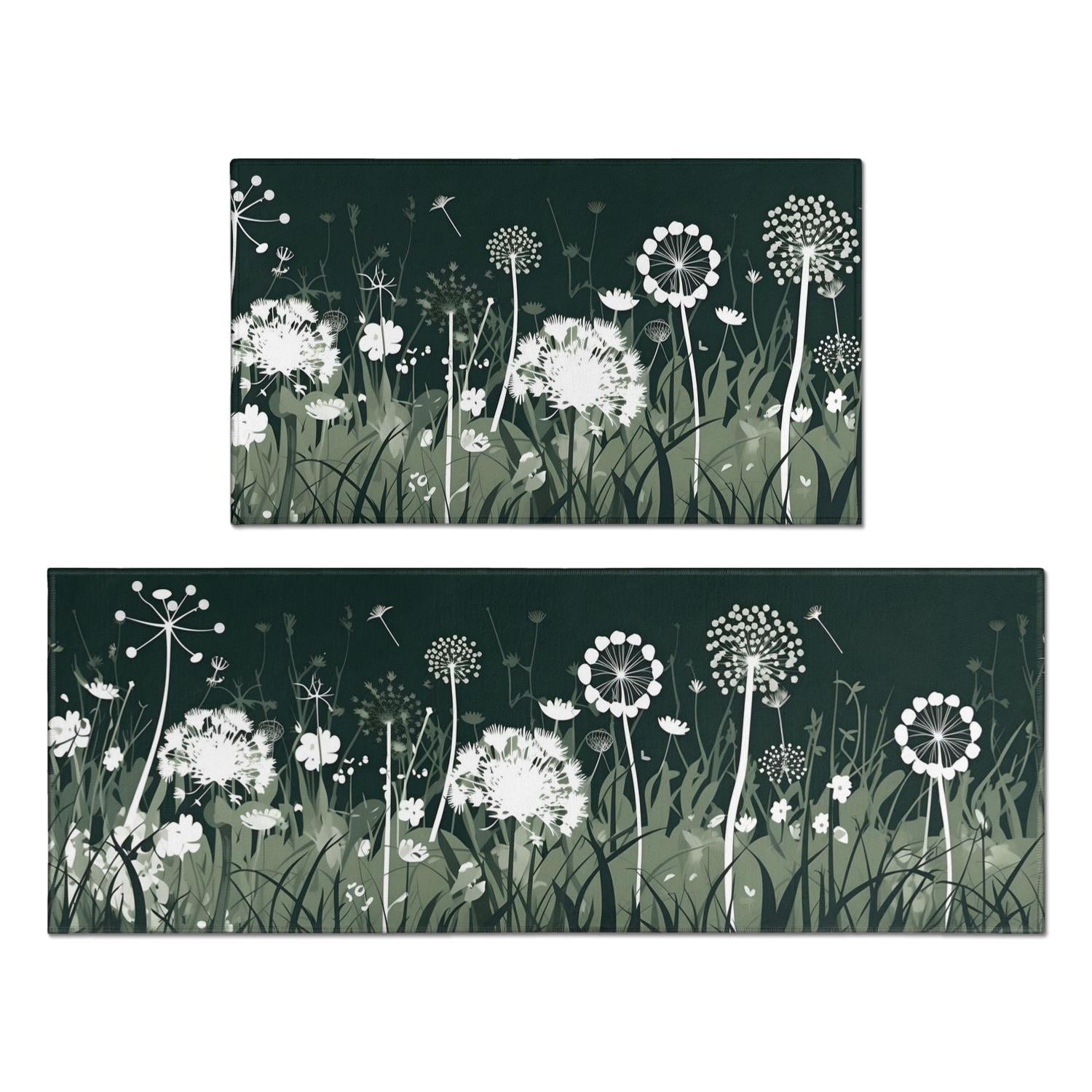 Plant Floral Butterfly Kitchen Rugs Set, 17x29 +17x47, Cushioned and ...