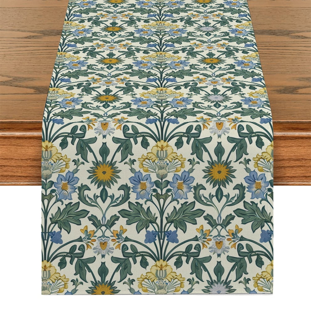 Plant Flower Peacock Table Runners Washable Dresser Dining Coffee Table ...
