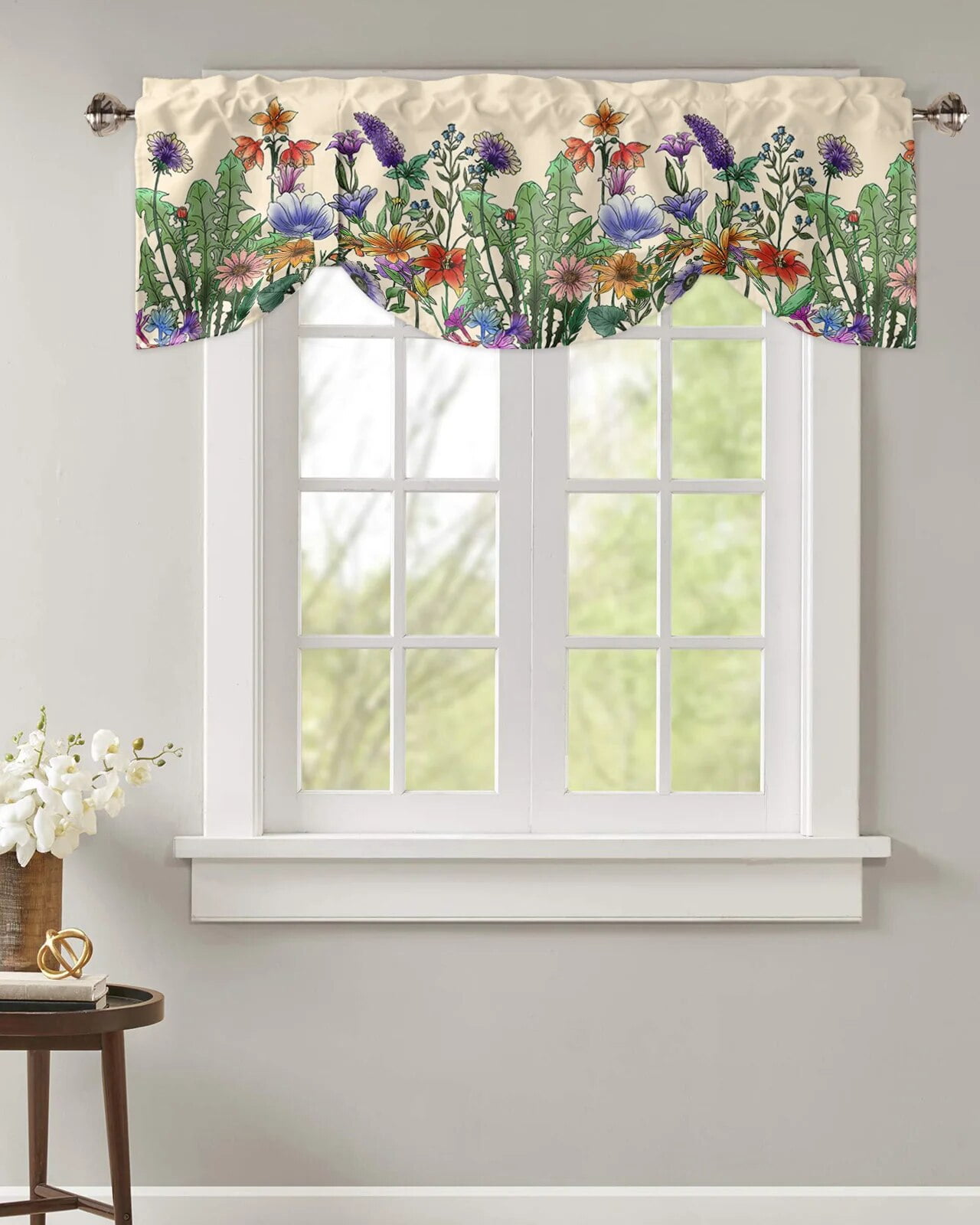 Plant Flower Petunia Lavender Short Window Curtain Adjustable Tie Up ...