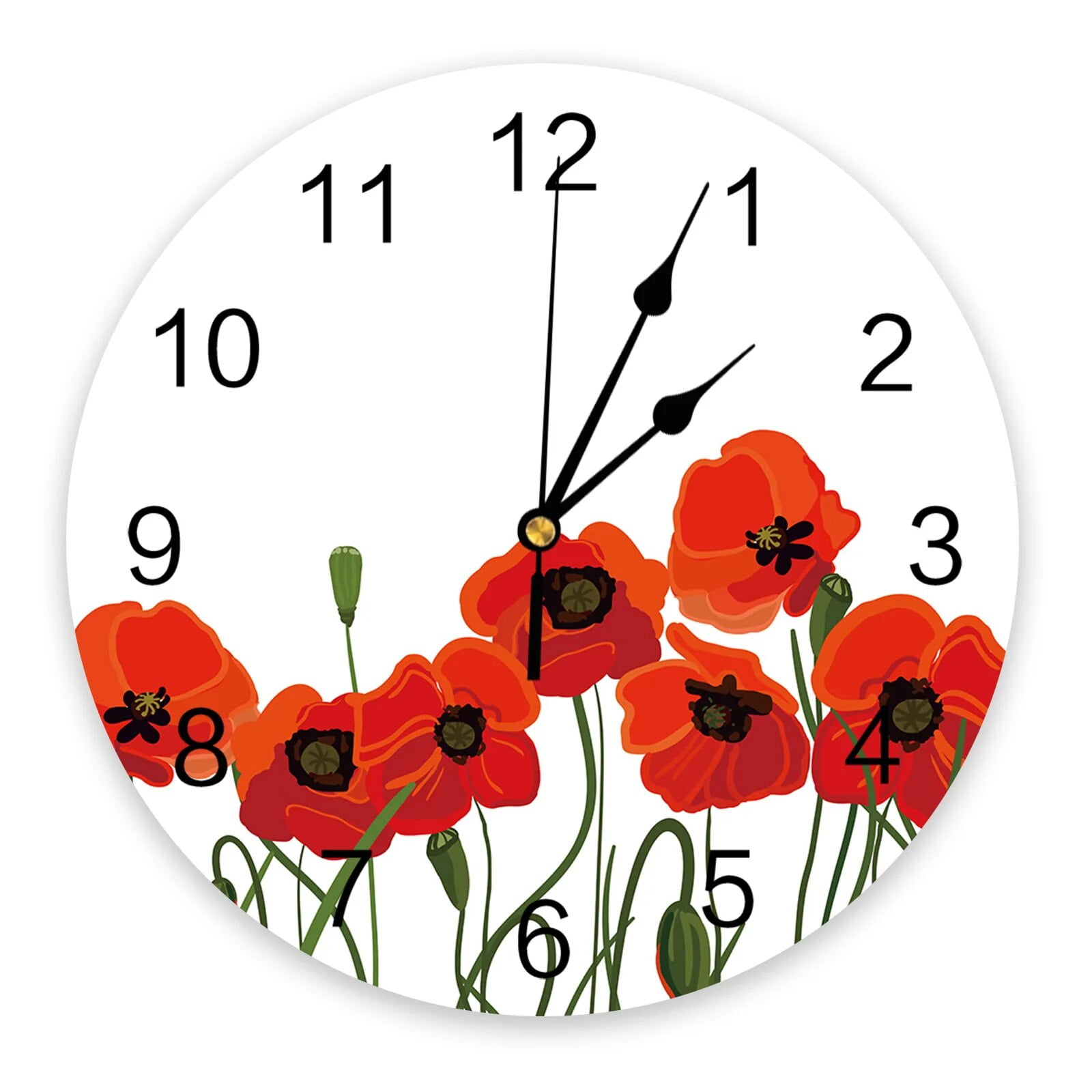 Plant Flower Poppy Petal Wall Clock Modern Design Living Room ...