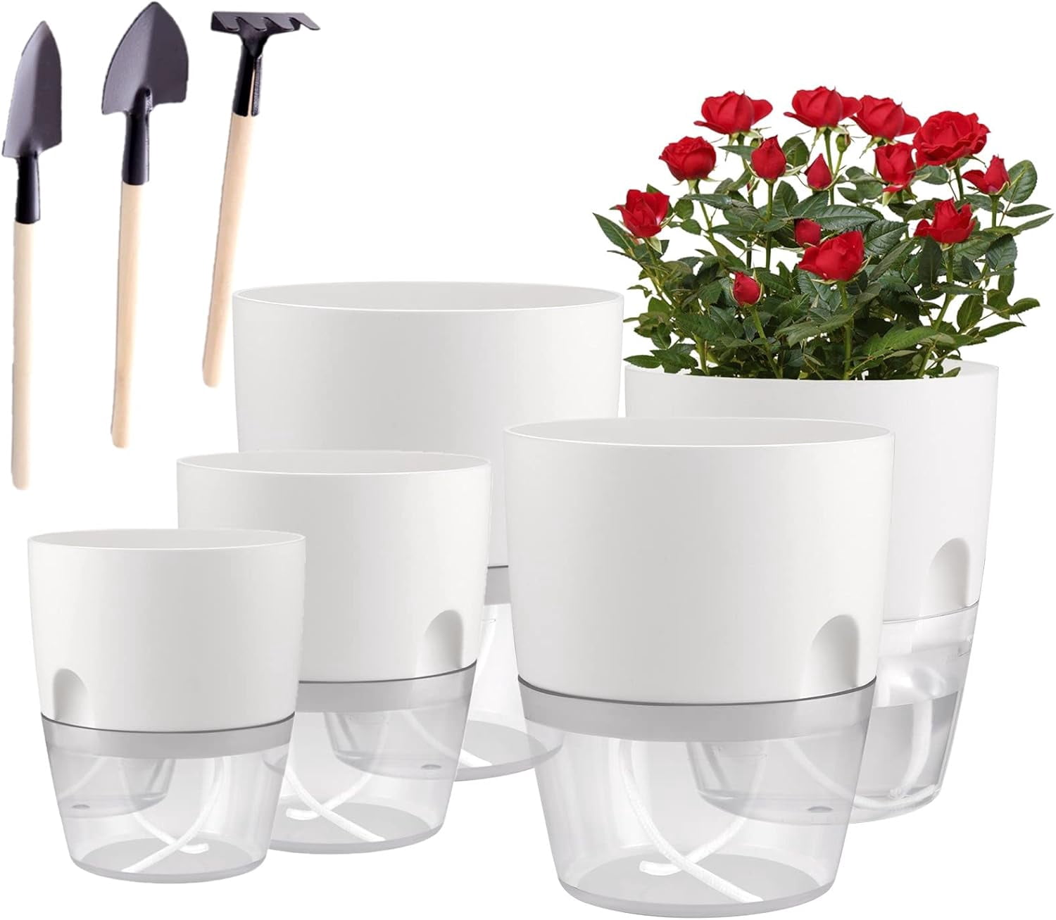 Plant and Flower Pot Set, 5 Pack 6/4.1/3.2 Inch Self Watering Pots for ...