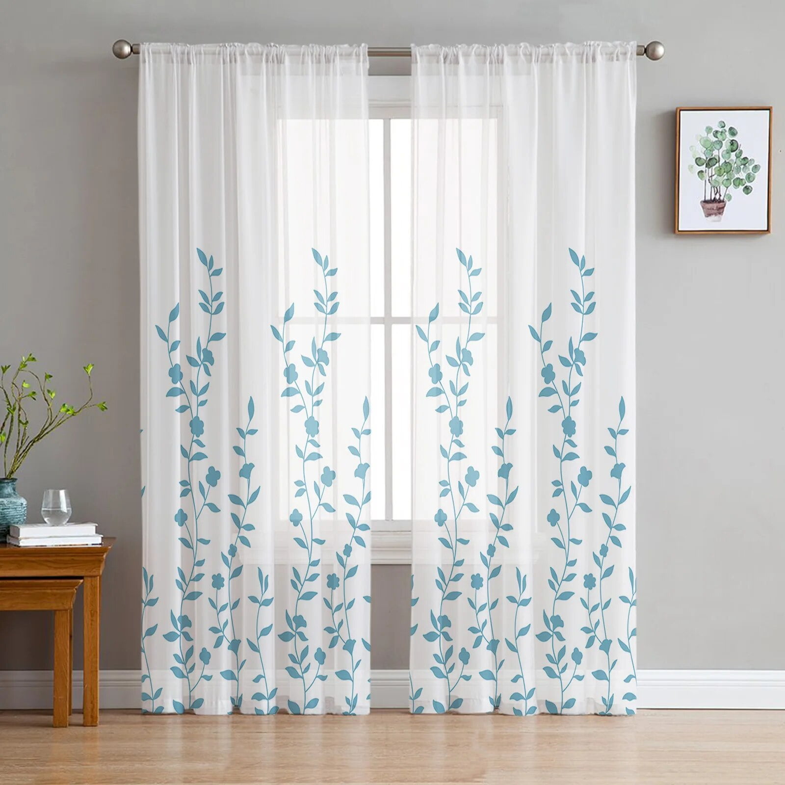 Plant Flower Sheer Window Curtains for Living Room Kitchen Children ...