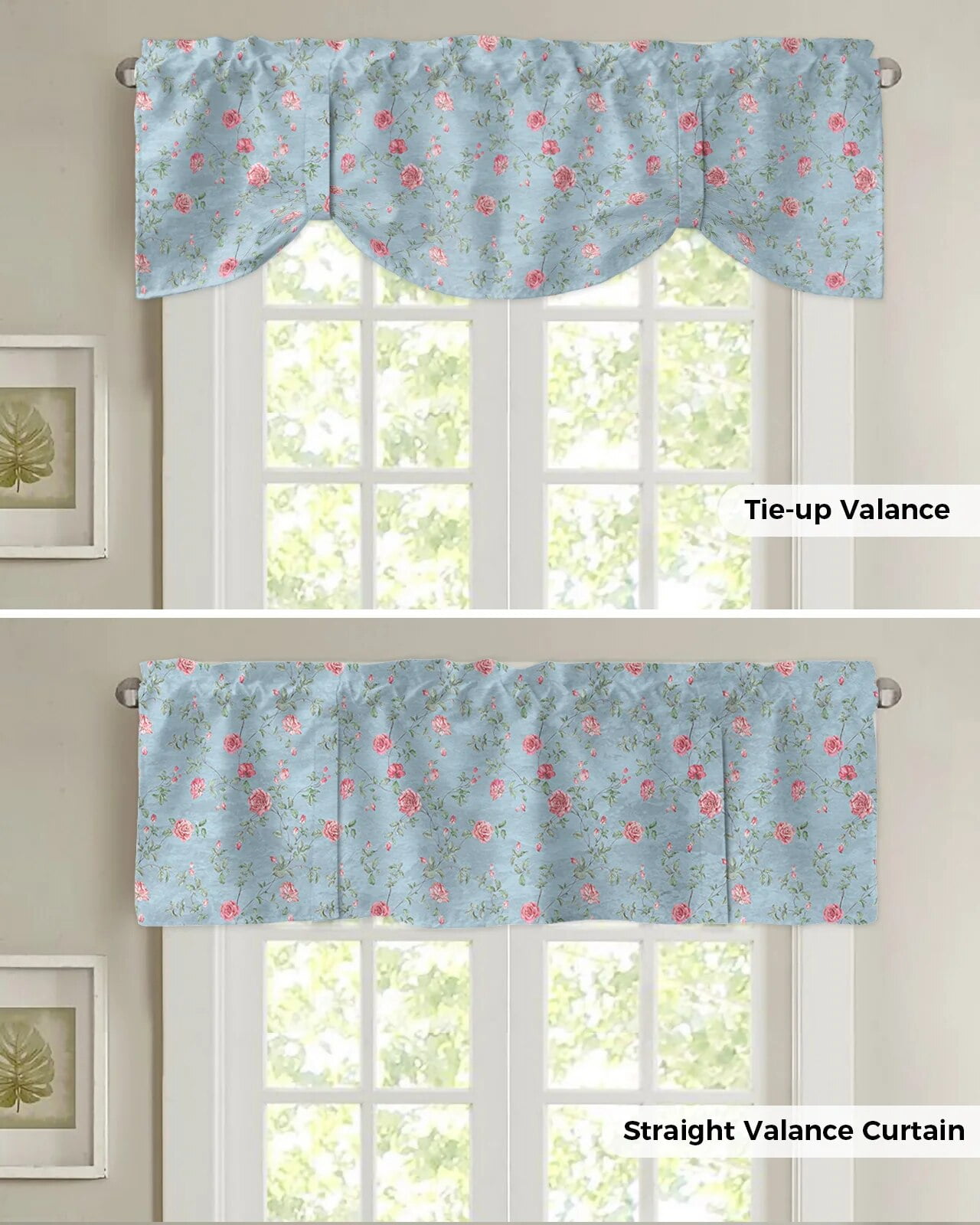 Plant Flower Short Window Curtain Adjustable Tie Up Valance for Living ...