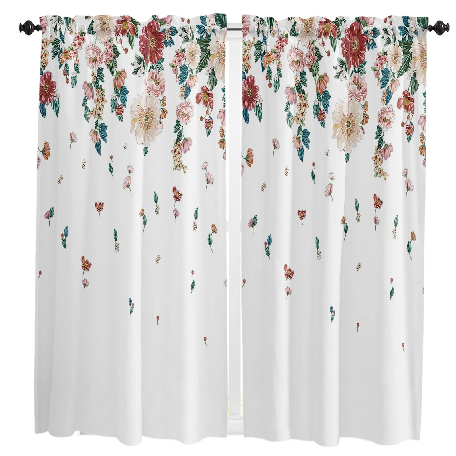Plant Flower Summer Small Curtain Rod Pocket Short Curtains Half Drapes ...