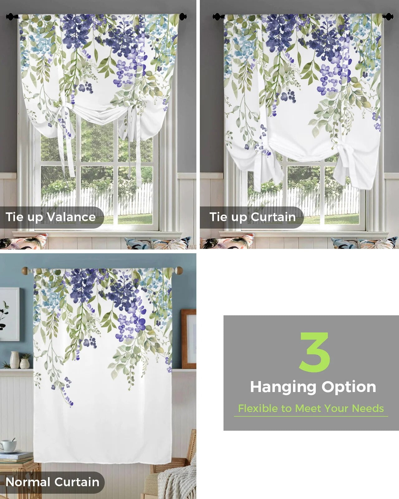Plant Flower Summer Window Curtain for Living Room Home Decor Blinds ...