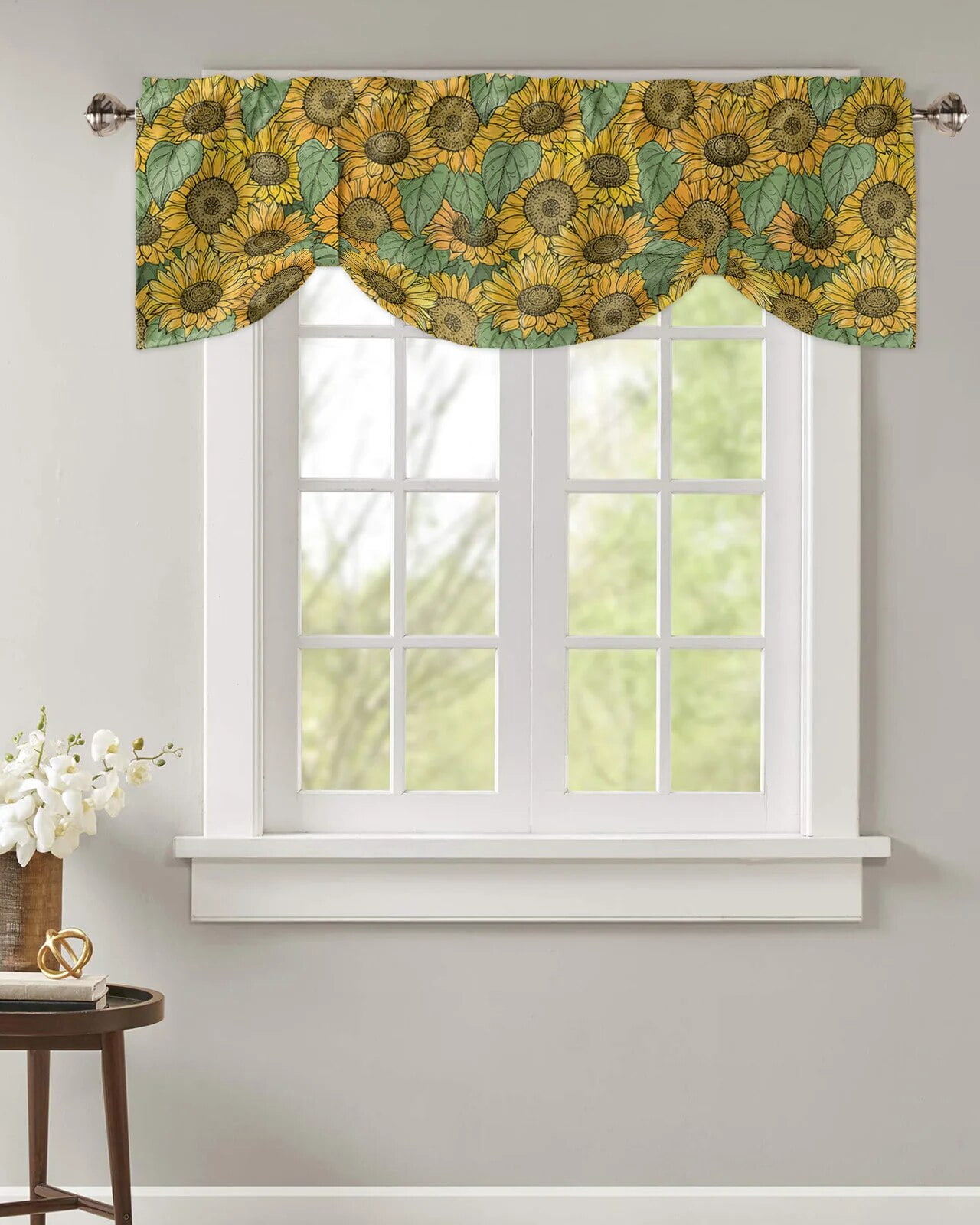 Plant Flower Sunflower Short Window Curtain Adjustable Tie Up Valance ...