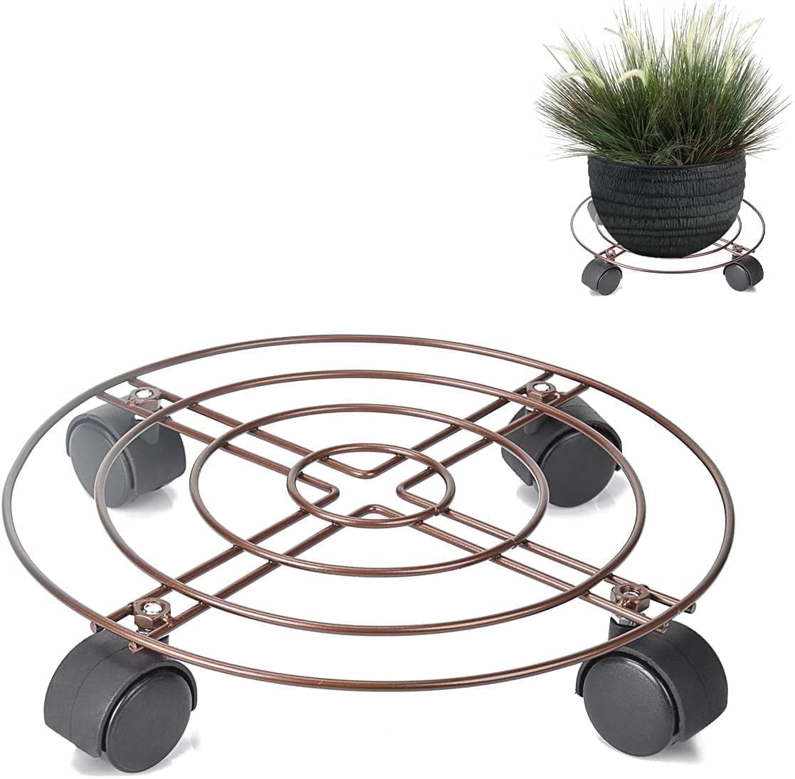 DEWEL Metal Plant Caddy with Wheels, Heavy Duty Iron Rolling Plant ...