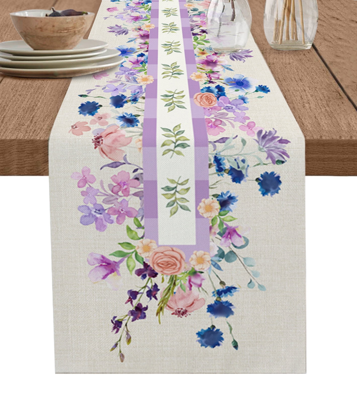 Plant Flower Watercolor Illustration Purple Table Runner ration Home r Dinner Table ration Table ...