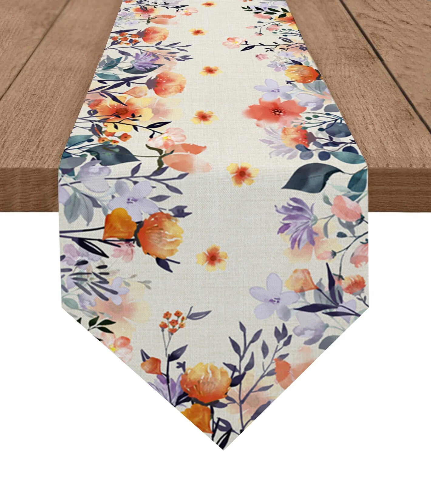 Plant Flower Watercolor Orange Table Runner Wedding Party Dining Table ...