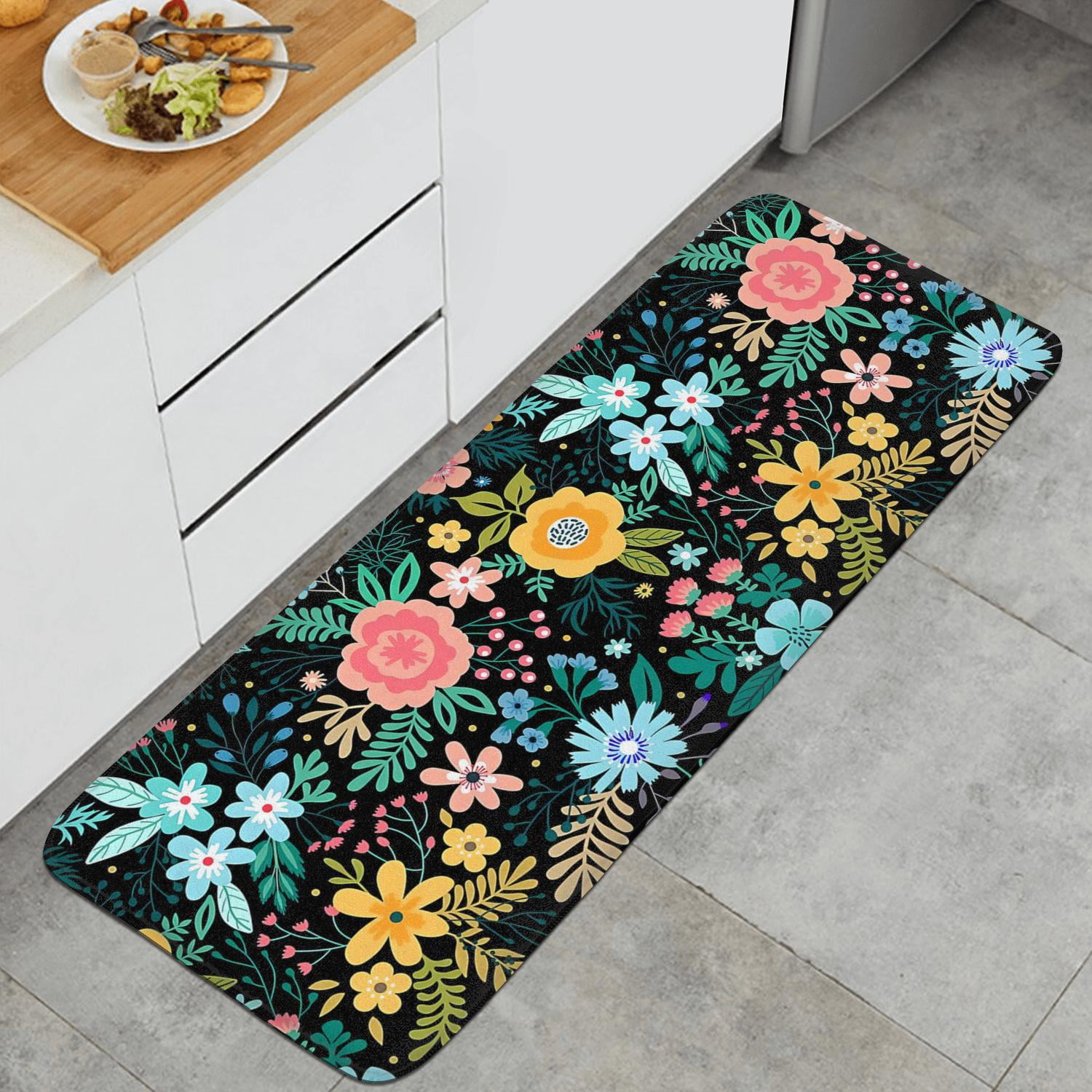 Plant Flowers Flannel Kitchen Mats for Floor, Kitchen Rugs Mats with ...