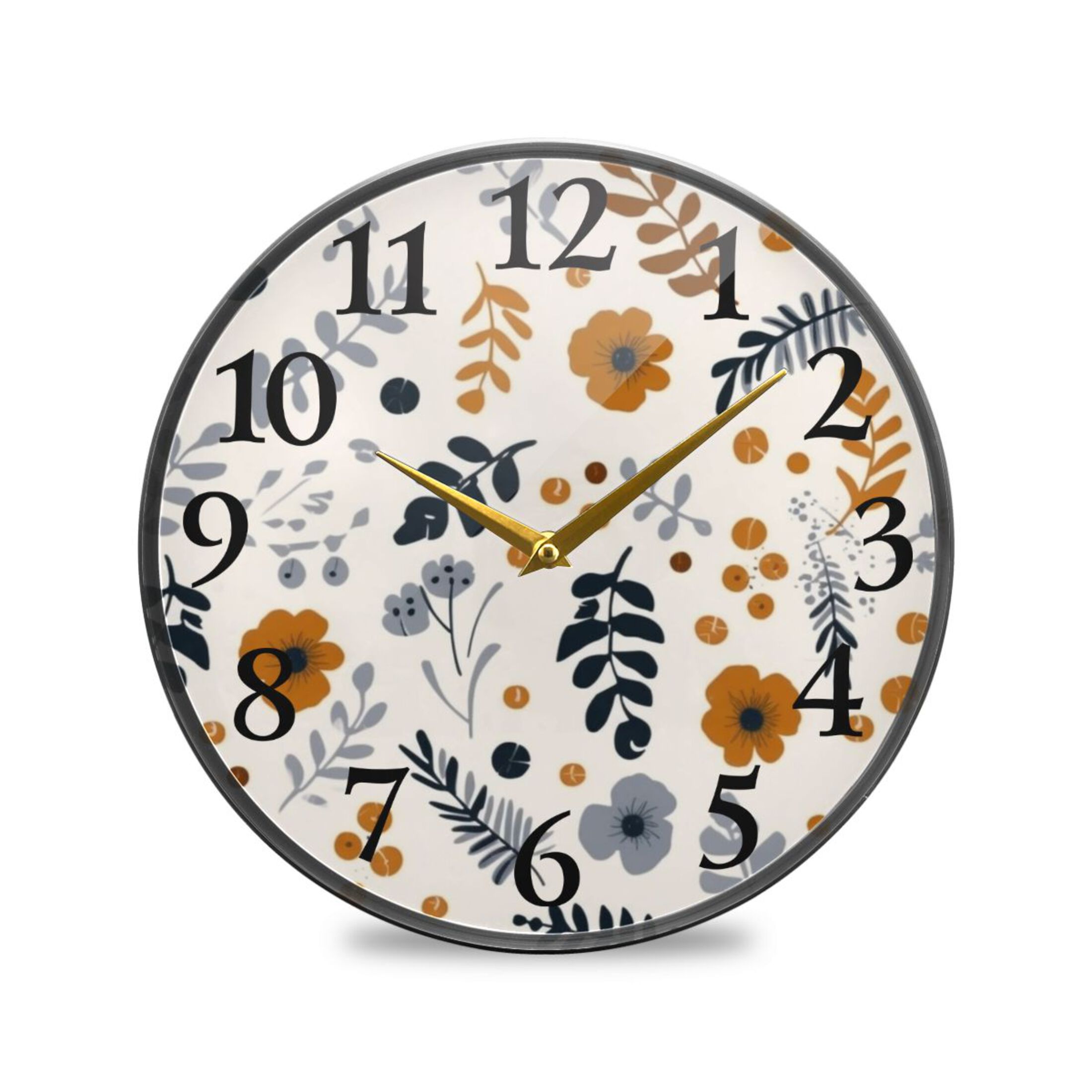 Plant Flowers Floral Wall Clocks Battery Operated 9.5 Inch Round Clock ...