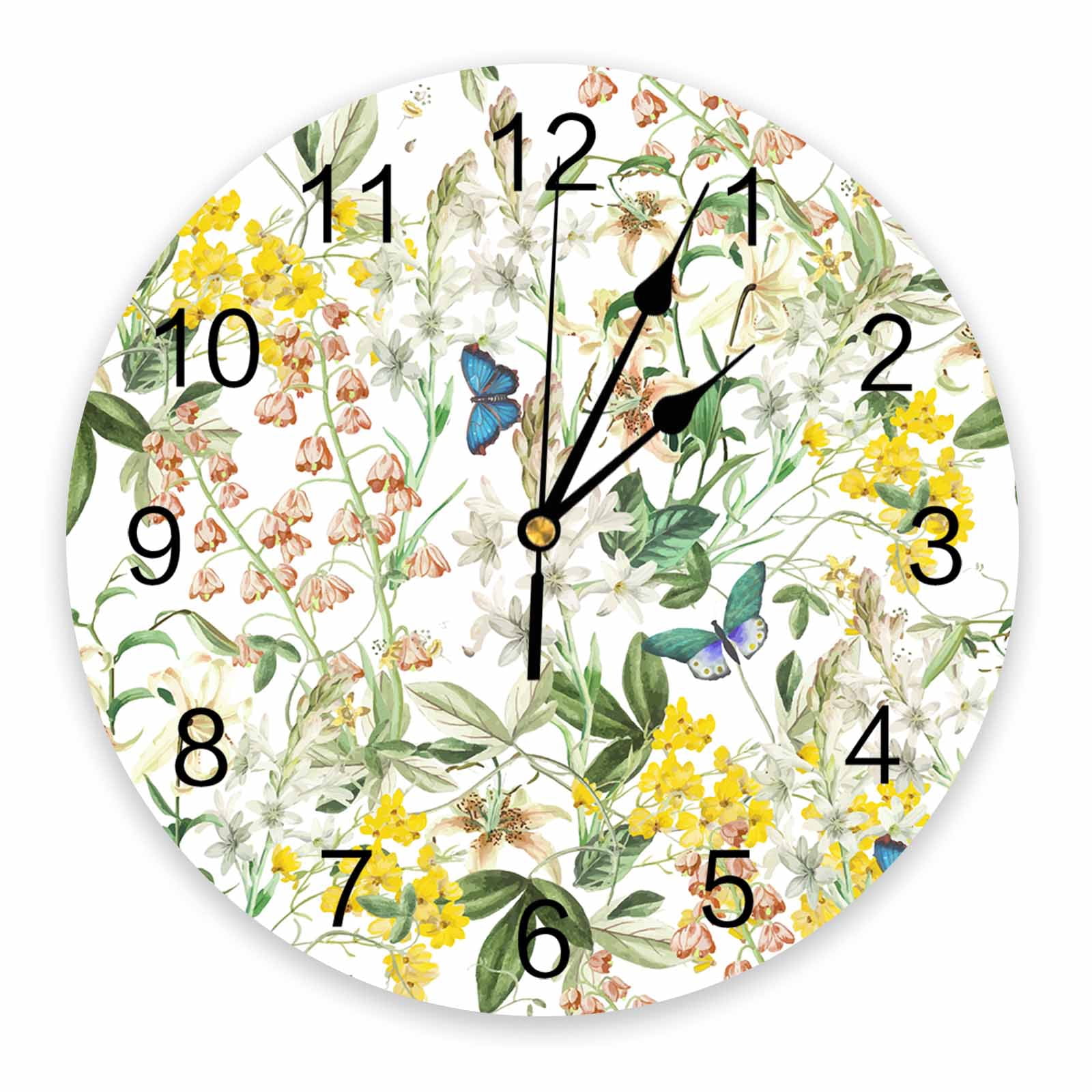 Plant Flowers Leaves Butterfly PVC Wall Clock Bedroom ration Wall Clock ...