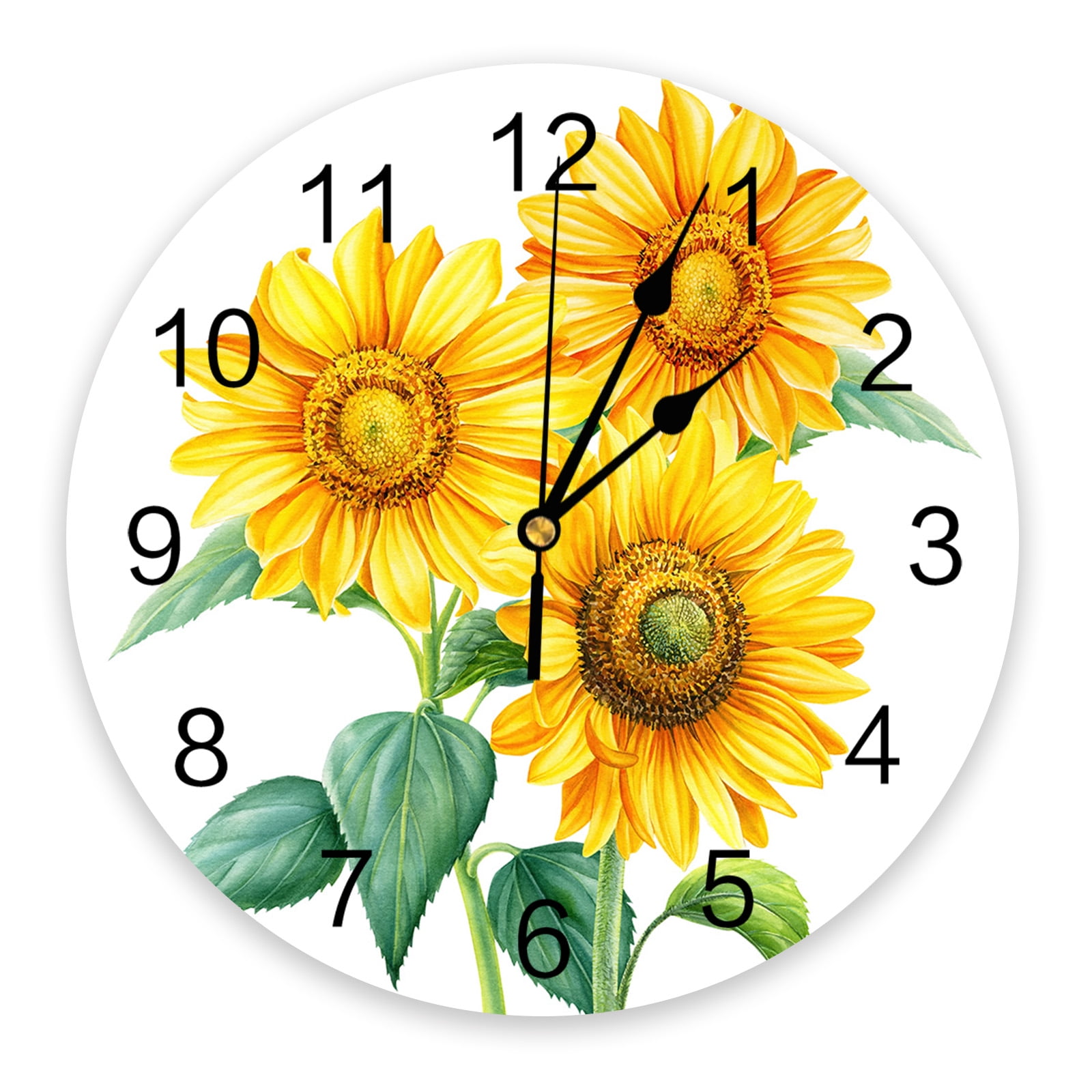 Plant Flowers Leaves Retro Decorative Round Wall Clock Arabic Numerals ...