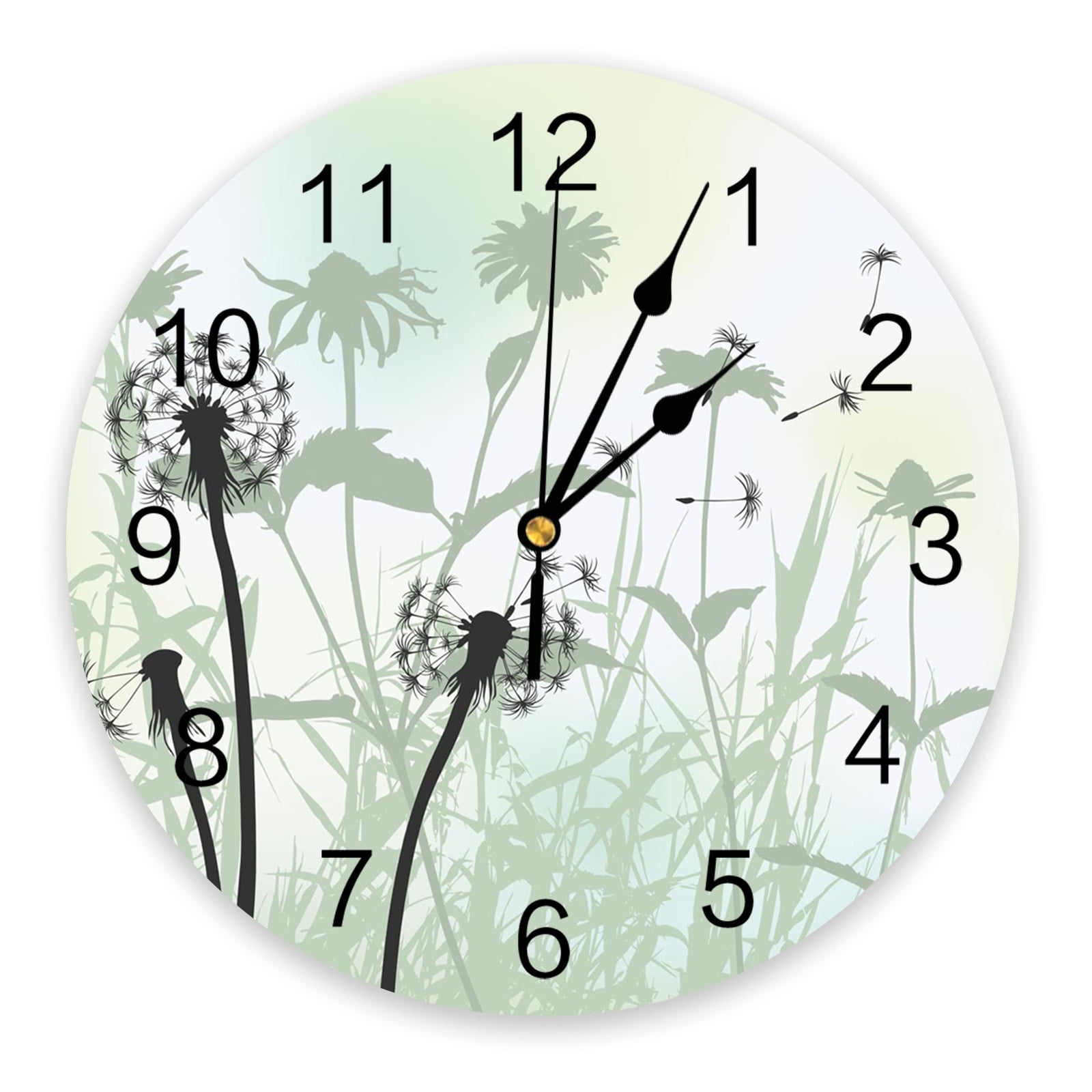 Plant Flowers Leaves Retro Decorative Round Wall Clock Arabic Numerals ...