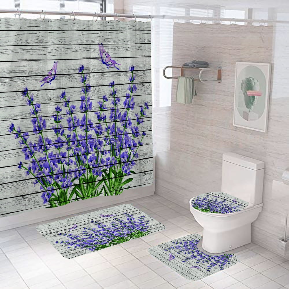 Plant Flowers Polyester Shower Curtain Waterproof Bathroom Partition ...