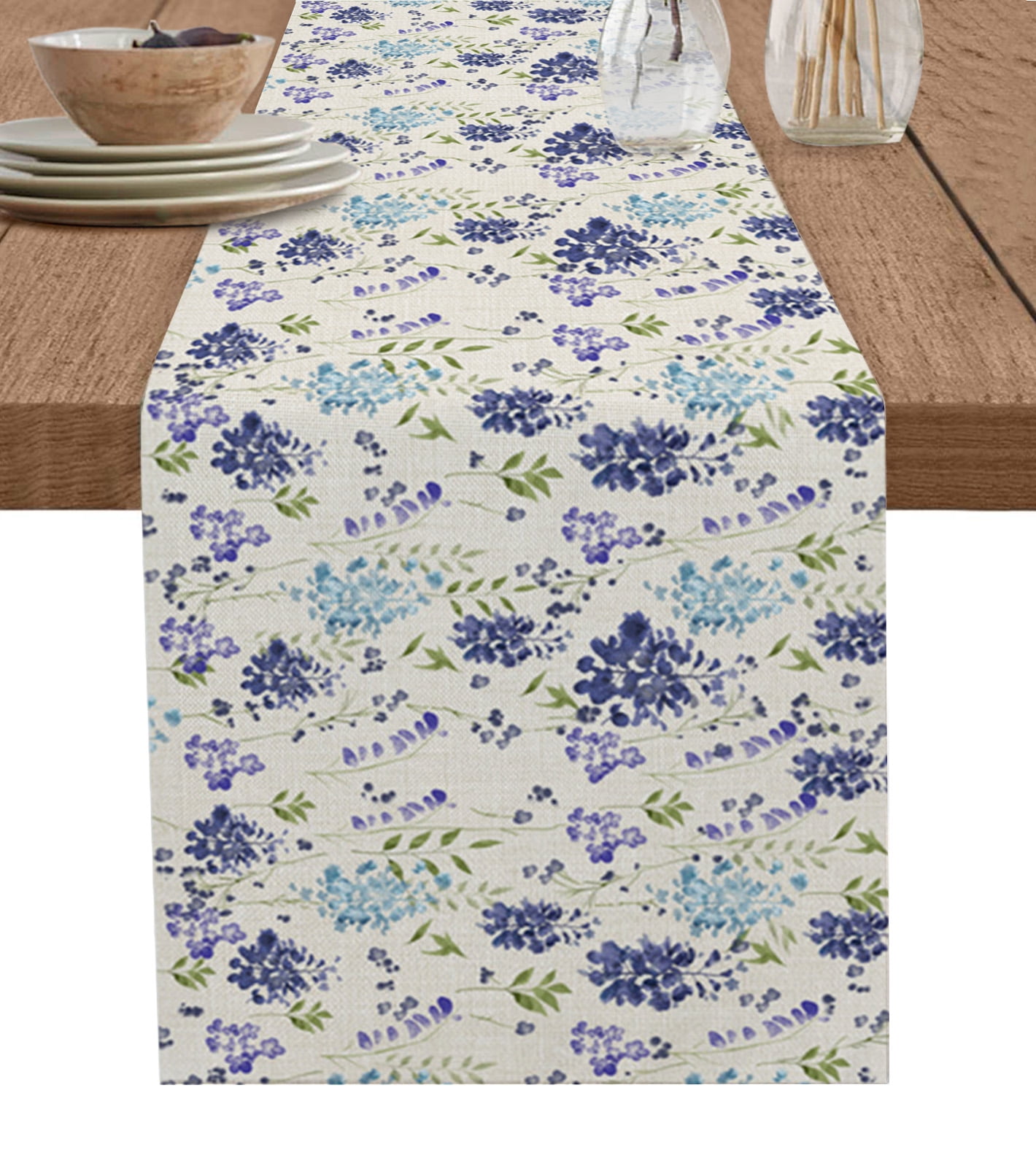 Plant Flowers Watercolor Blue Purple Table Runner ration Home r Dinner Table ration Table r ...