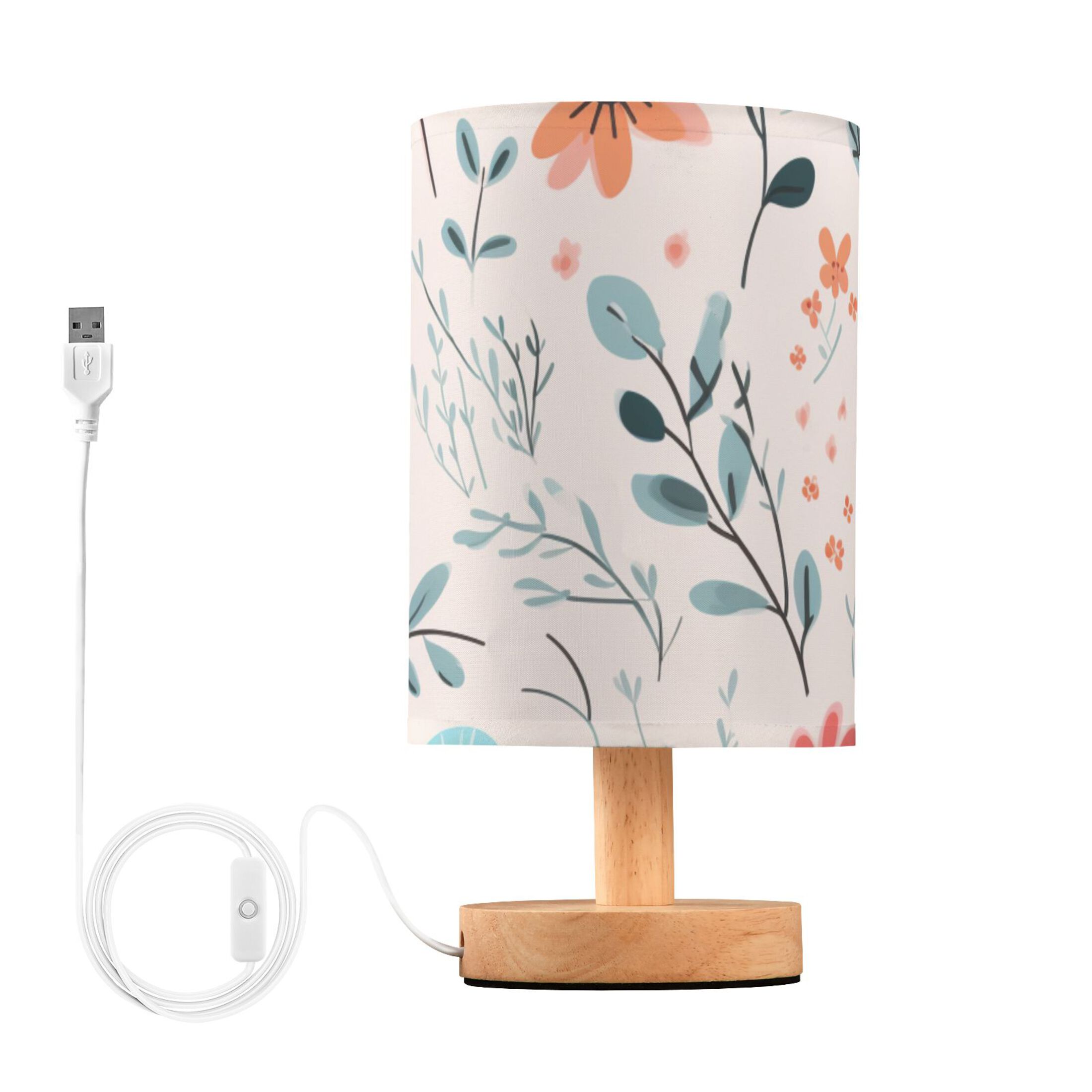 Plant Flowers with Leaves Bedside Table Lamp LED Warm Lights with USB ...
