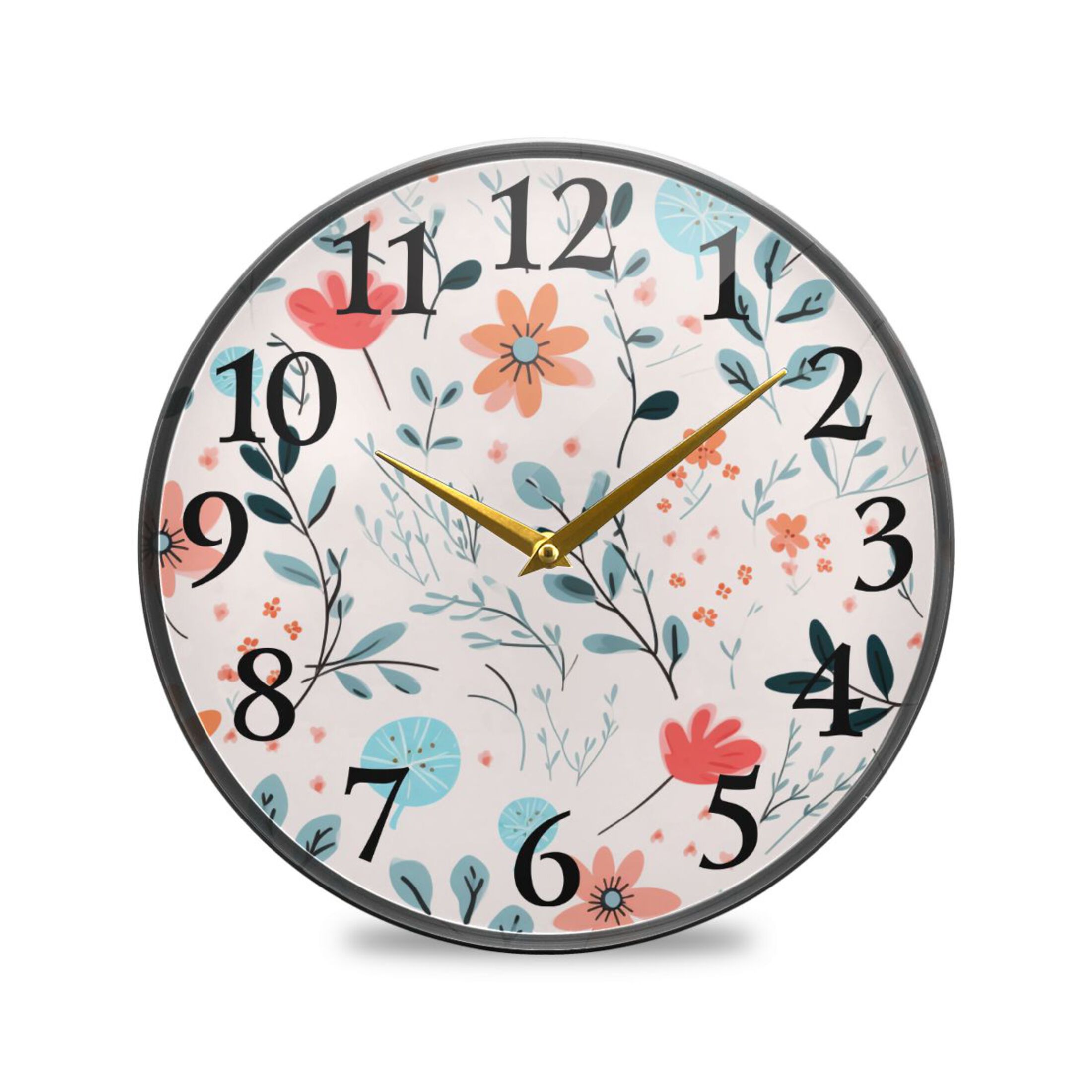 Plant Flowers with Leaves Wall Clocks Battery Operated 9.5 Inch Round ...