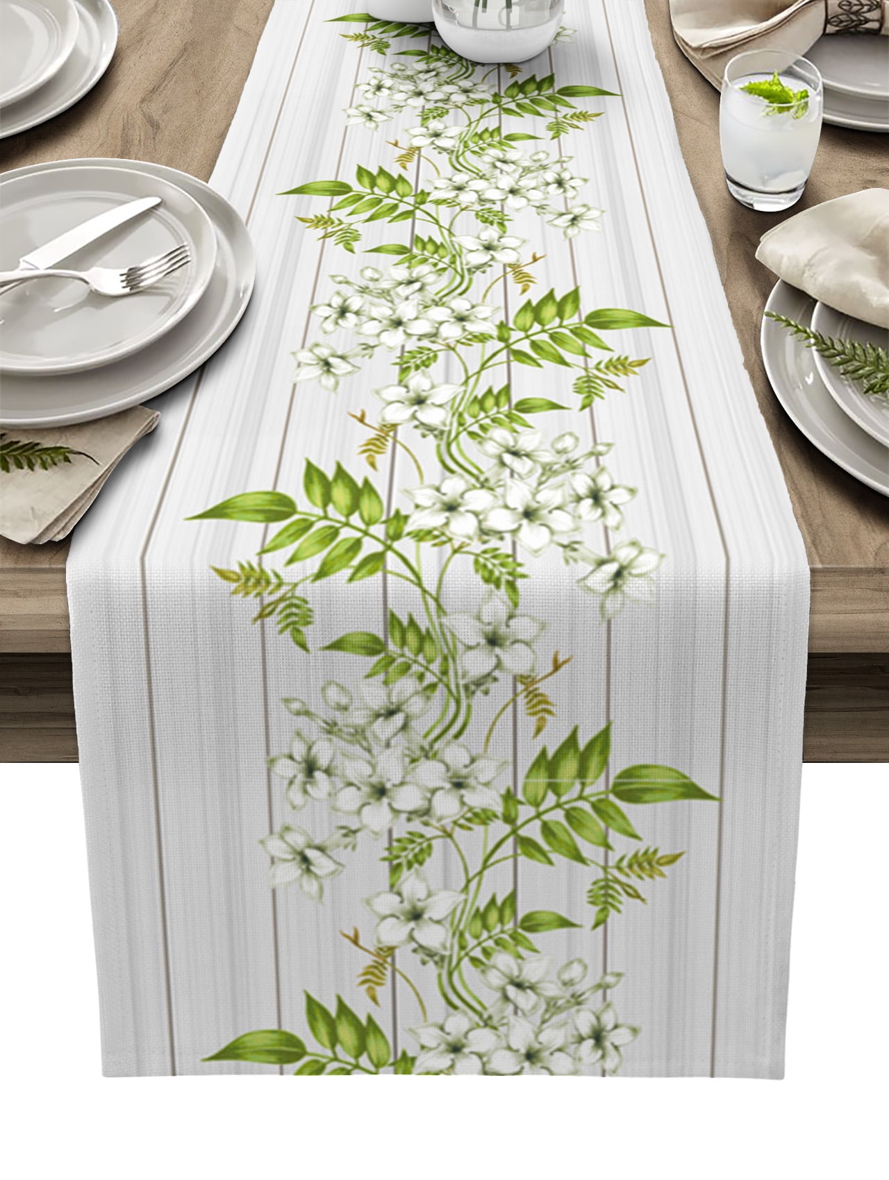 Plant Fruit Strawberry Wood Grain Table Runner Home Wedding Table Flag ...