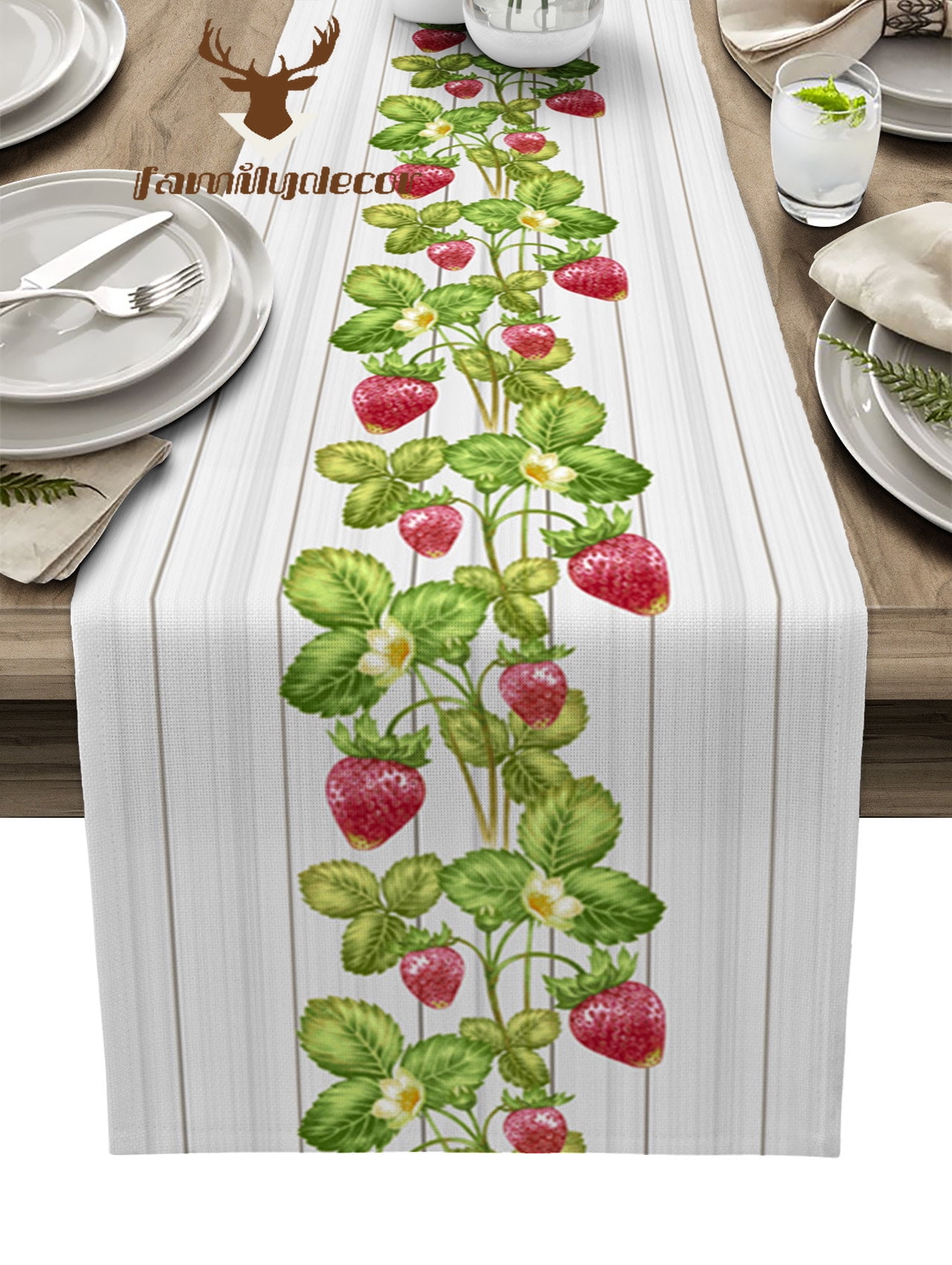 Plant Fruit Strawberry Wood Grain Table Runner Home Wedding Table Flag ...