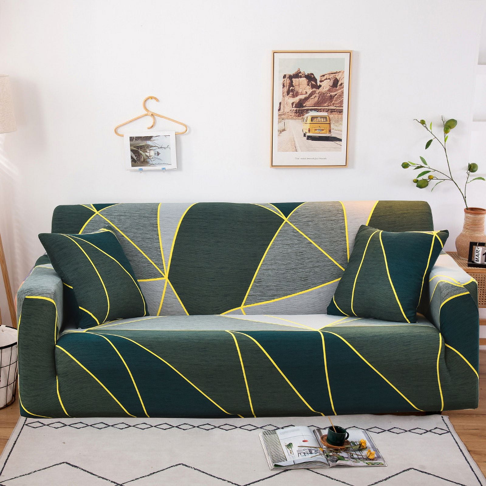Plant Geometric Design Stretch Sofa Cover Sofa Cover Alllusive Cushion ...