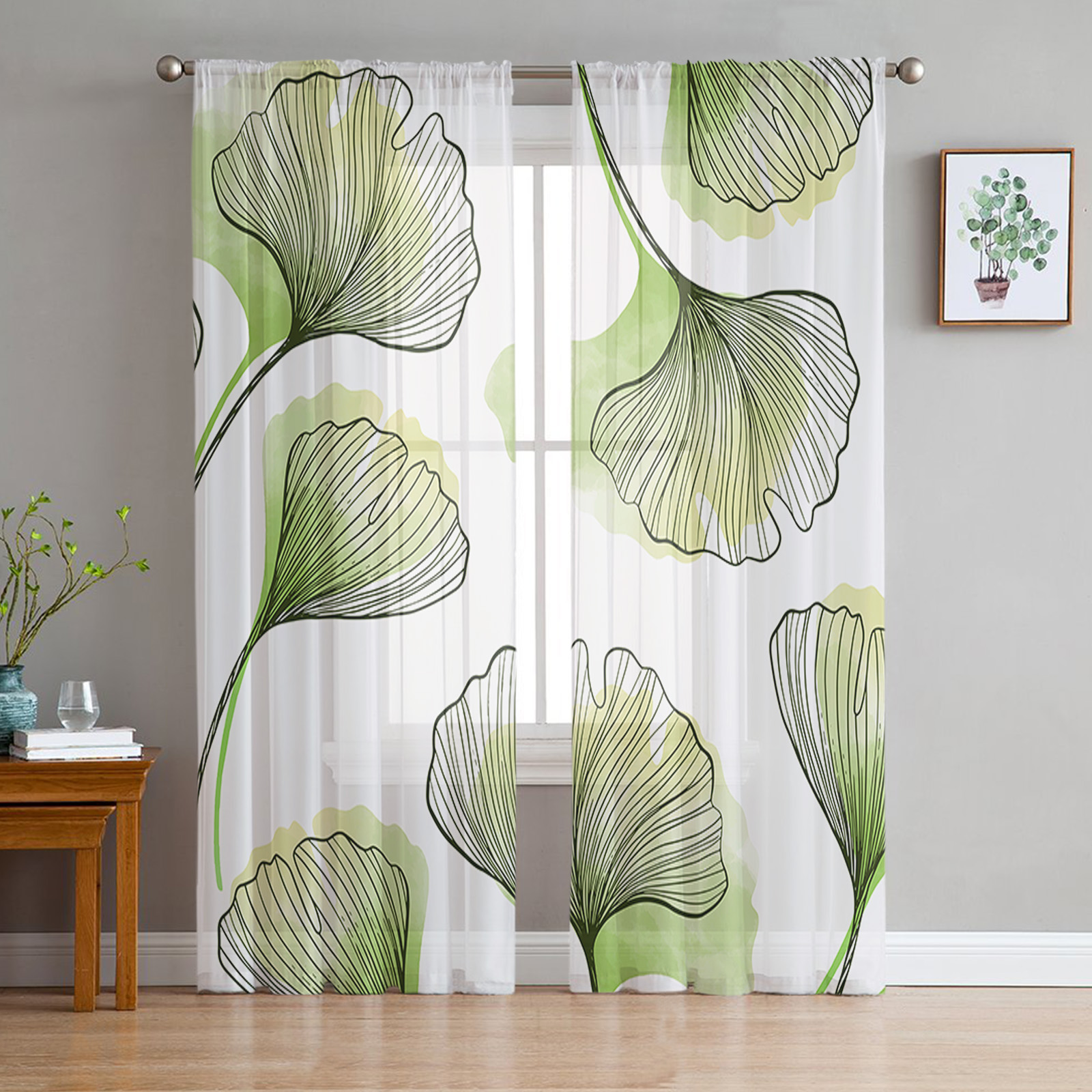 Plant Ginkgo Leaves Sheer Curtain for Living Room Voile for Window ...